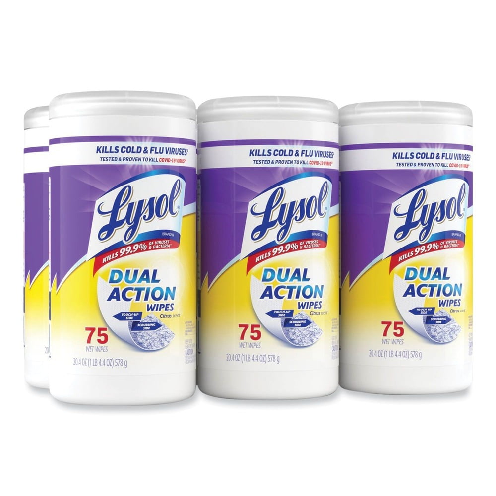 Lysol Dual Action Disinfecting Wipes, Citrus, 7 x 8, 75/Canister, 6 ...