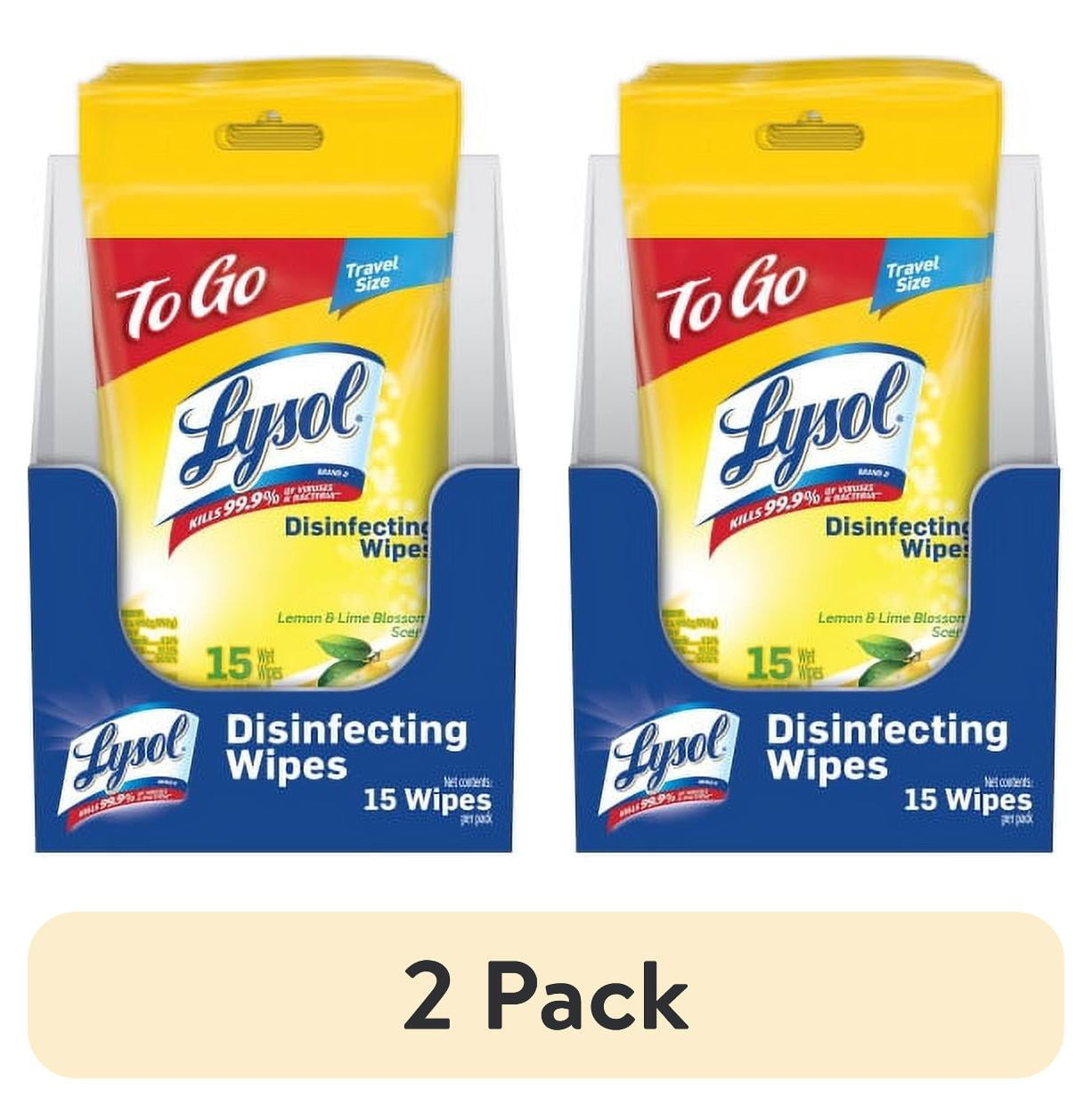 (2 pack) Lysol Household Disinfecting White Wipes, Lemon & Lime Blossom Scent, To-Go Flatpack ...
