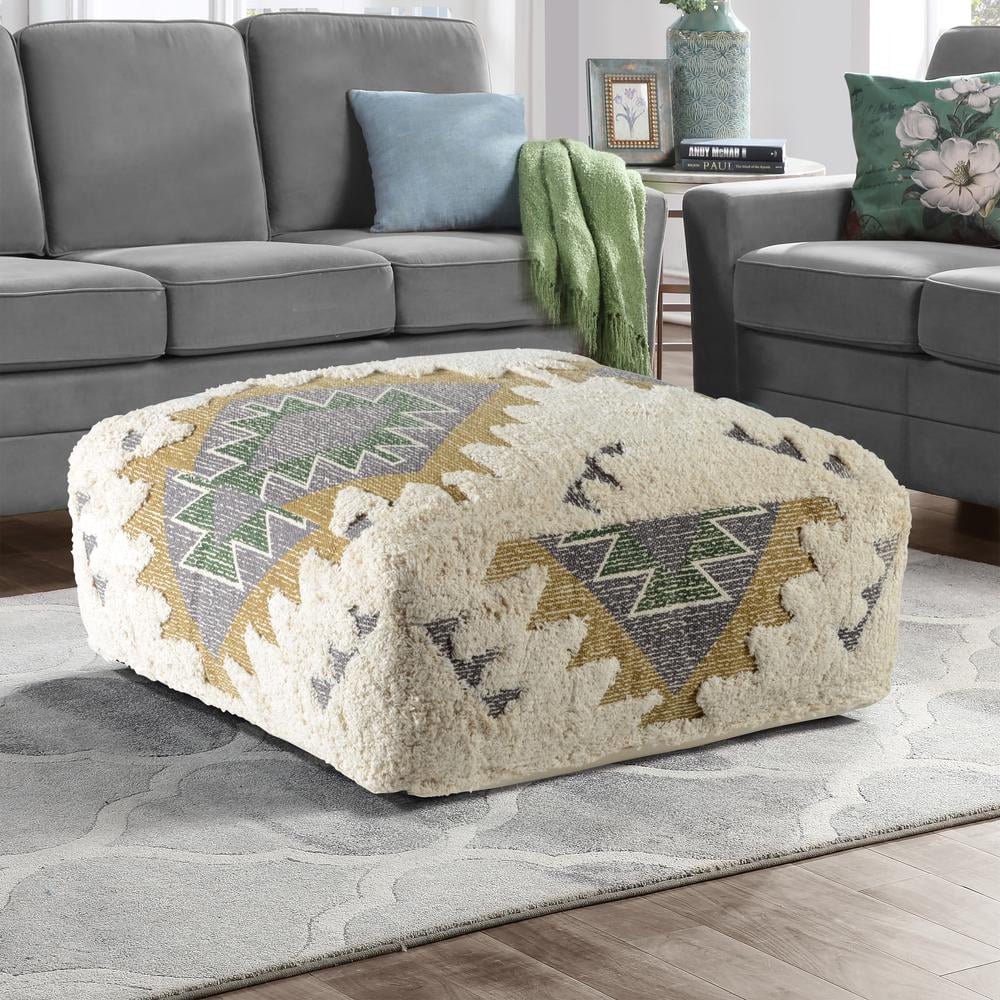 Lyssa Multi-Color Jacquard Fabric Pouf Ottoman - Walmart.com