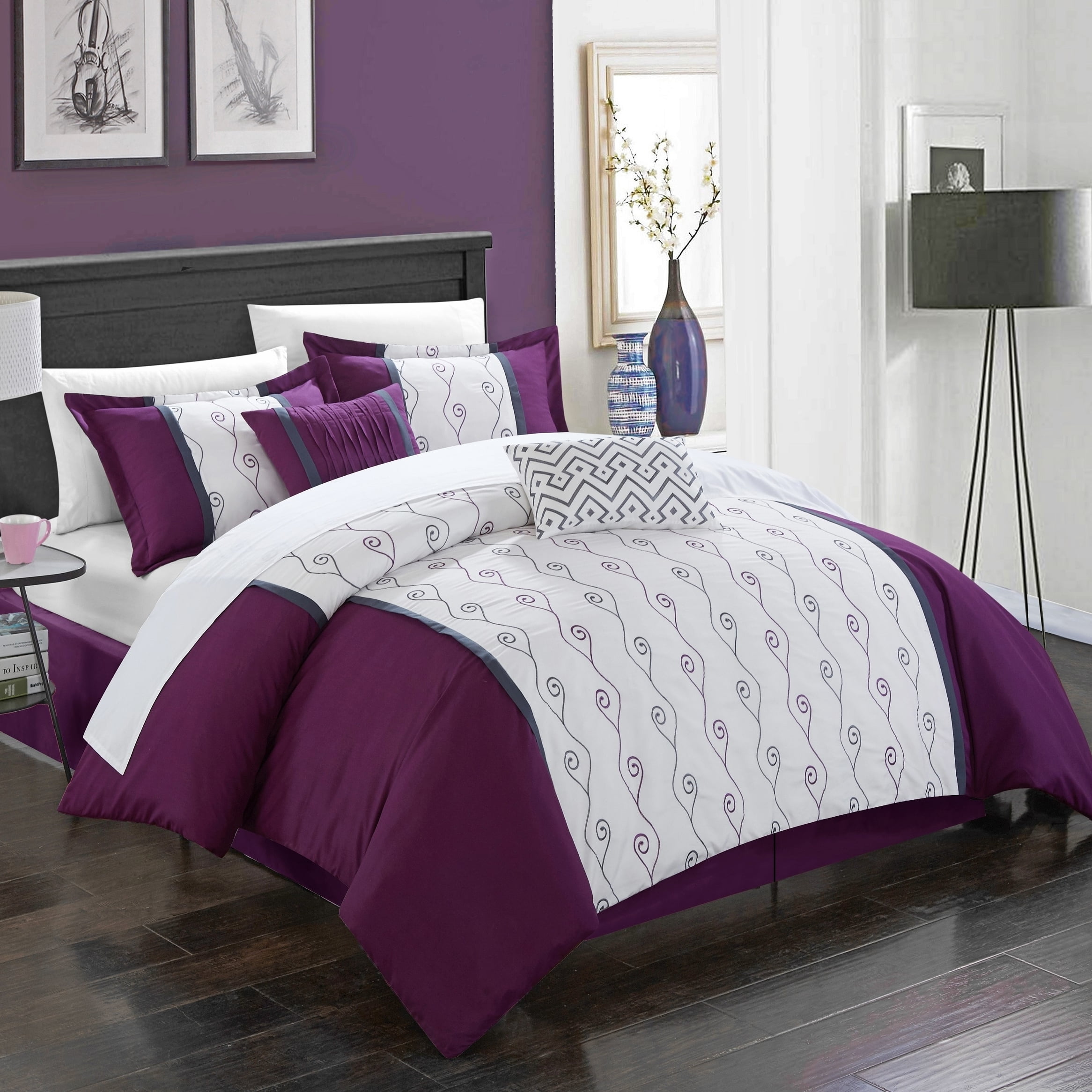 Lystra 6 Piece Comforter Set Color Block Embroidered Bed in a Bag ...