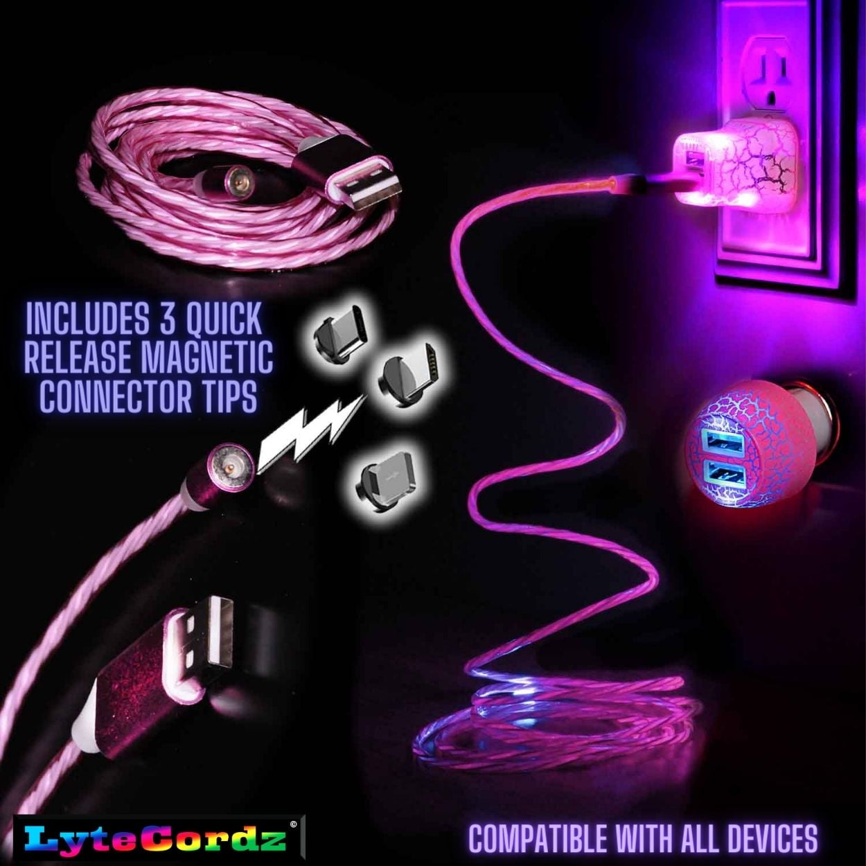 LyteCordz - Light Up Magnetic Quick Connect Release LED Charging ...
