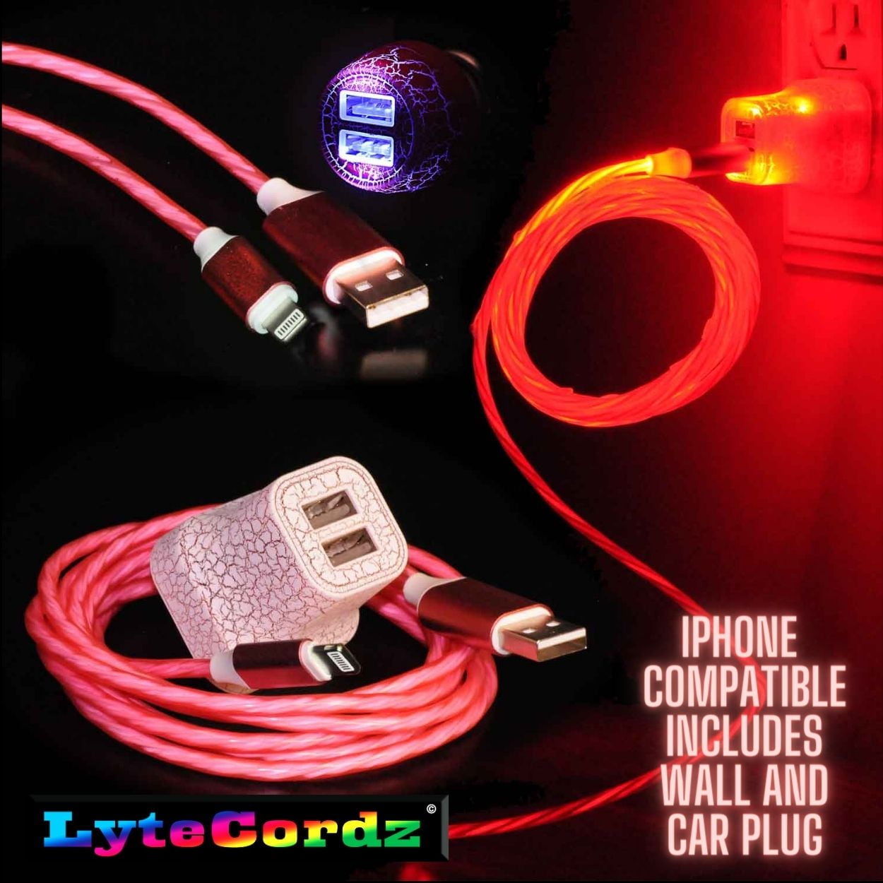 LyteCordz - Moving Glowing Spiral Lights Lighted Light Up LED Charging ...