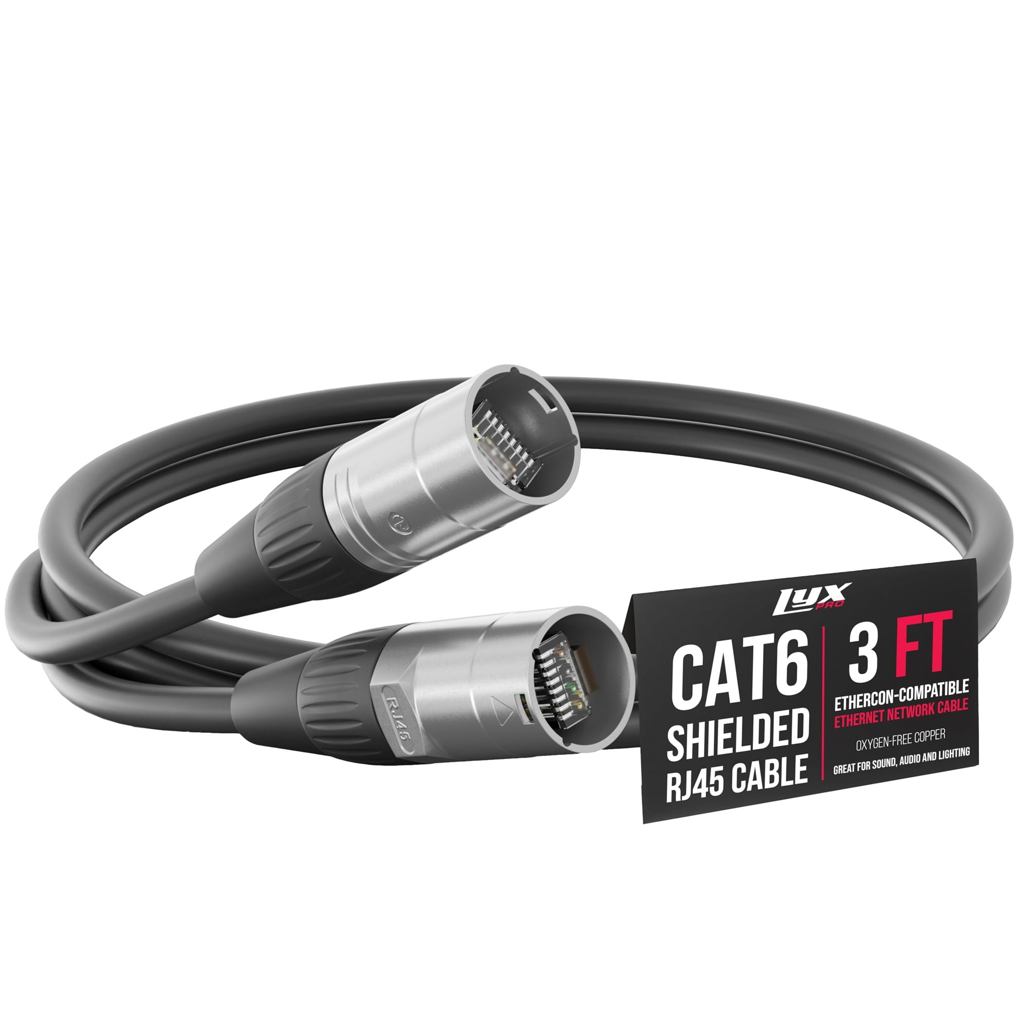 LyxPro 3 Feet Shielded CAT6 Ethercon Cable, Male to Male, Pro Audio ...