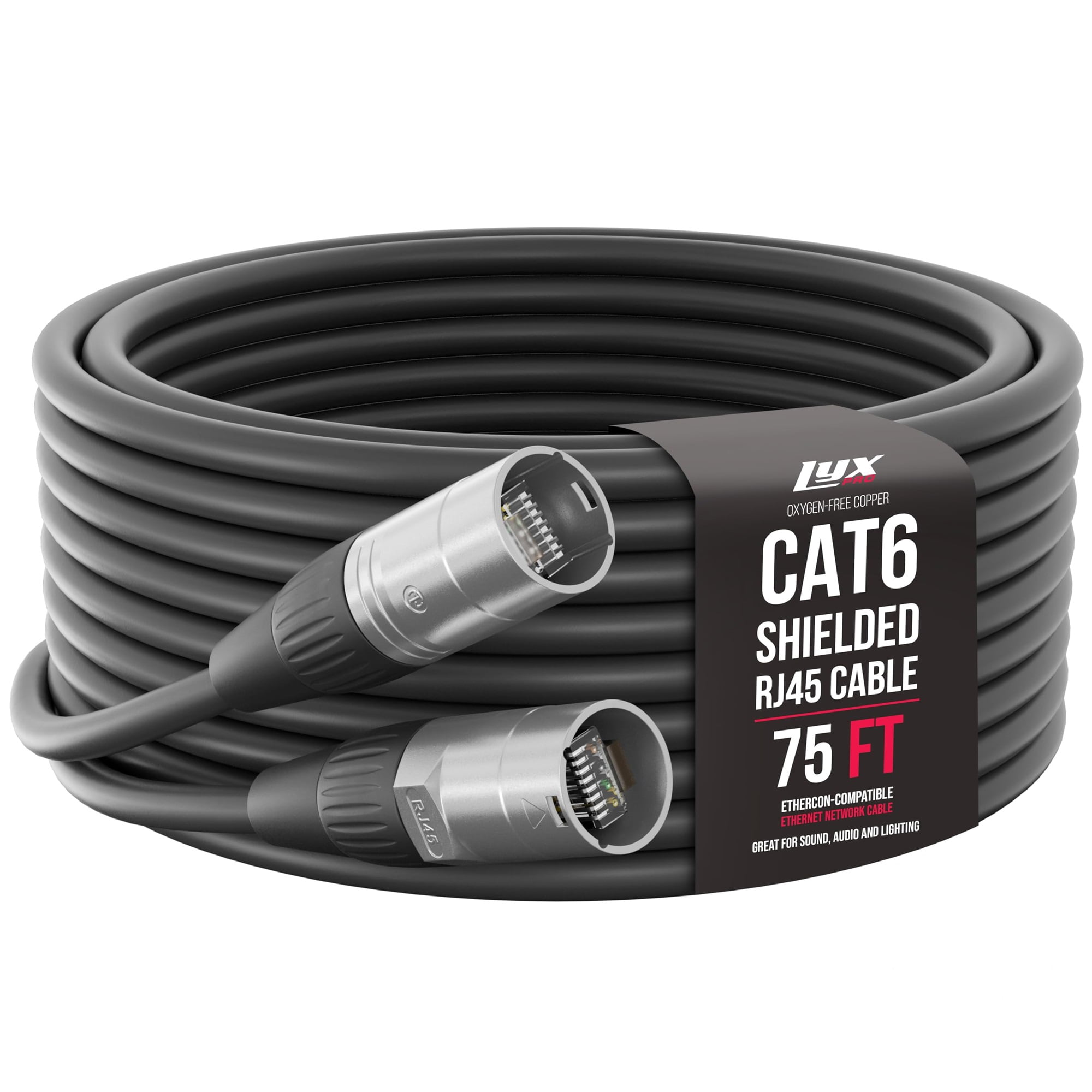 LyxPro 75 Feet Shielded CAT6 Ethercon Cable, Male to Male, Pro Audio ...