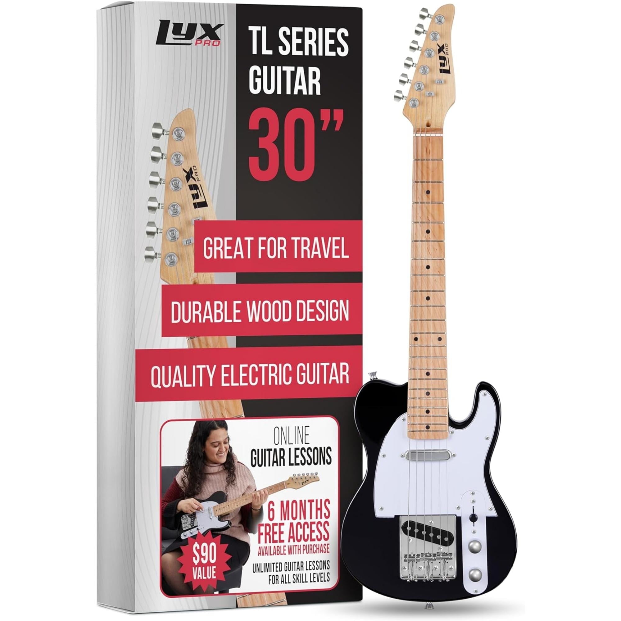 LyxPro Beginner 30" Telecaster Electric Guitar, Paulownia Body, Black ...