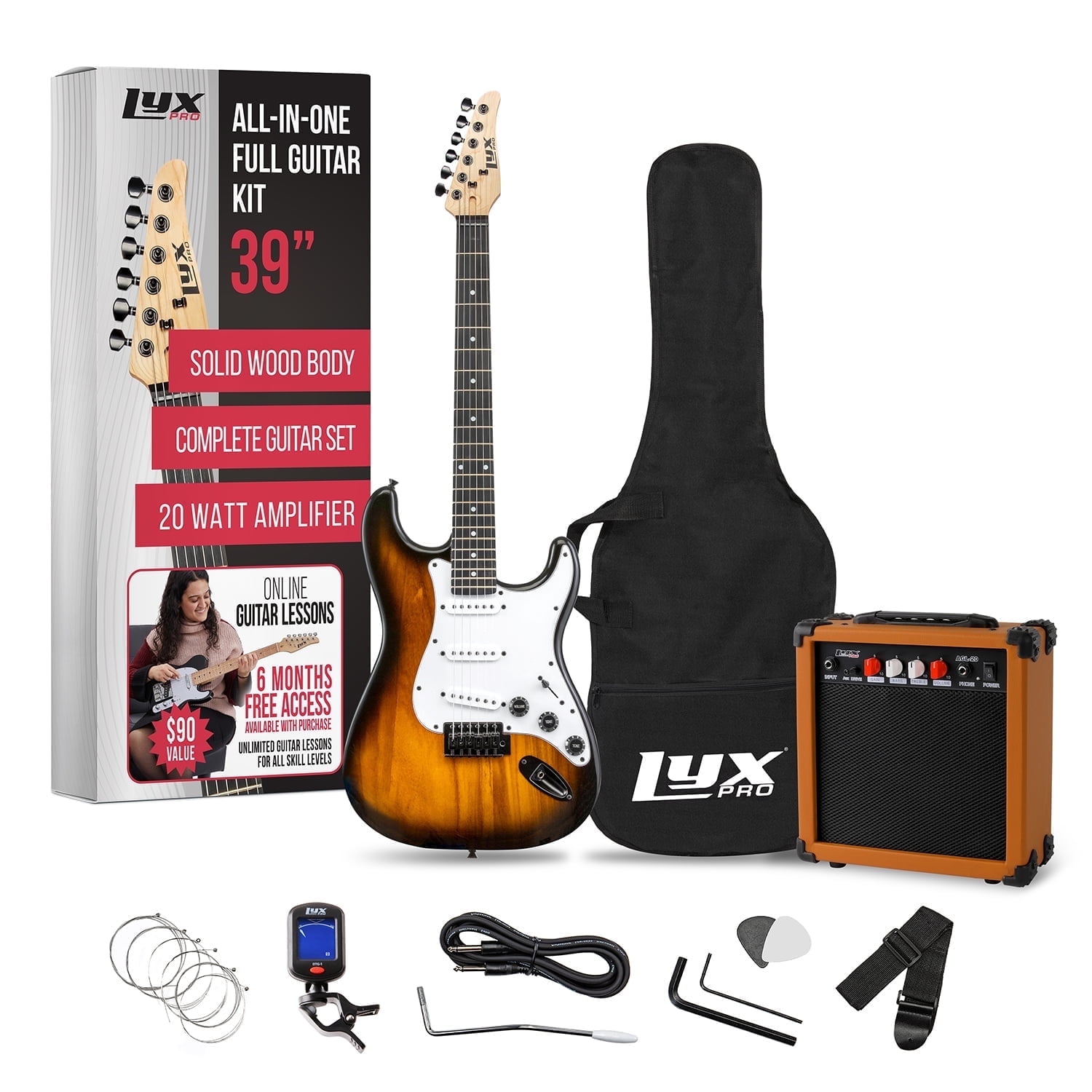 LyxPro Electric Guitar 39 Inch Beginner Kit with 20W Amp and ...