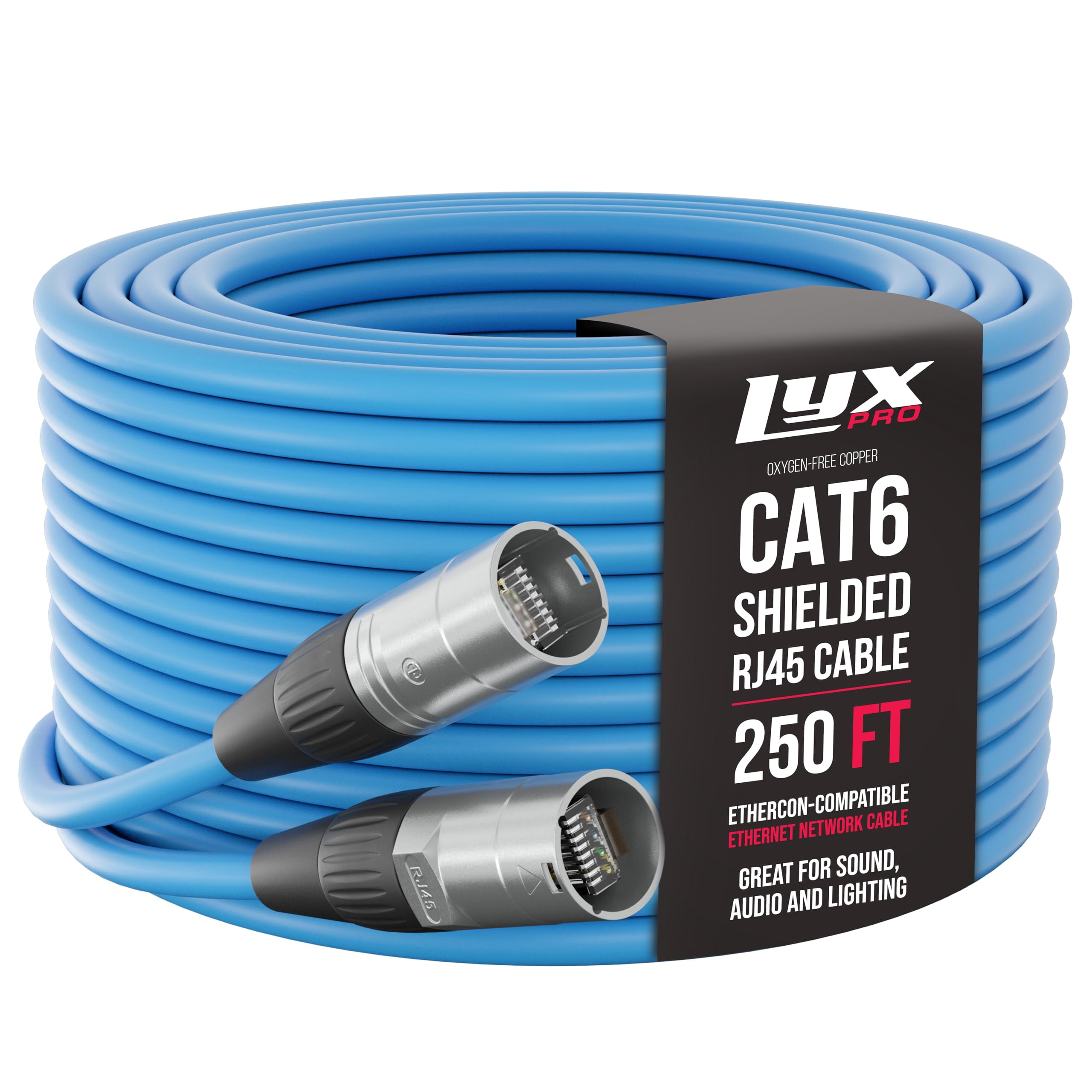 LyxPro 250 Feet Shielded Cat6 Cable, RJ45 Ethercon Cable - Male to Male ...