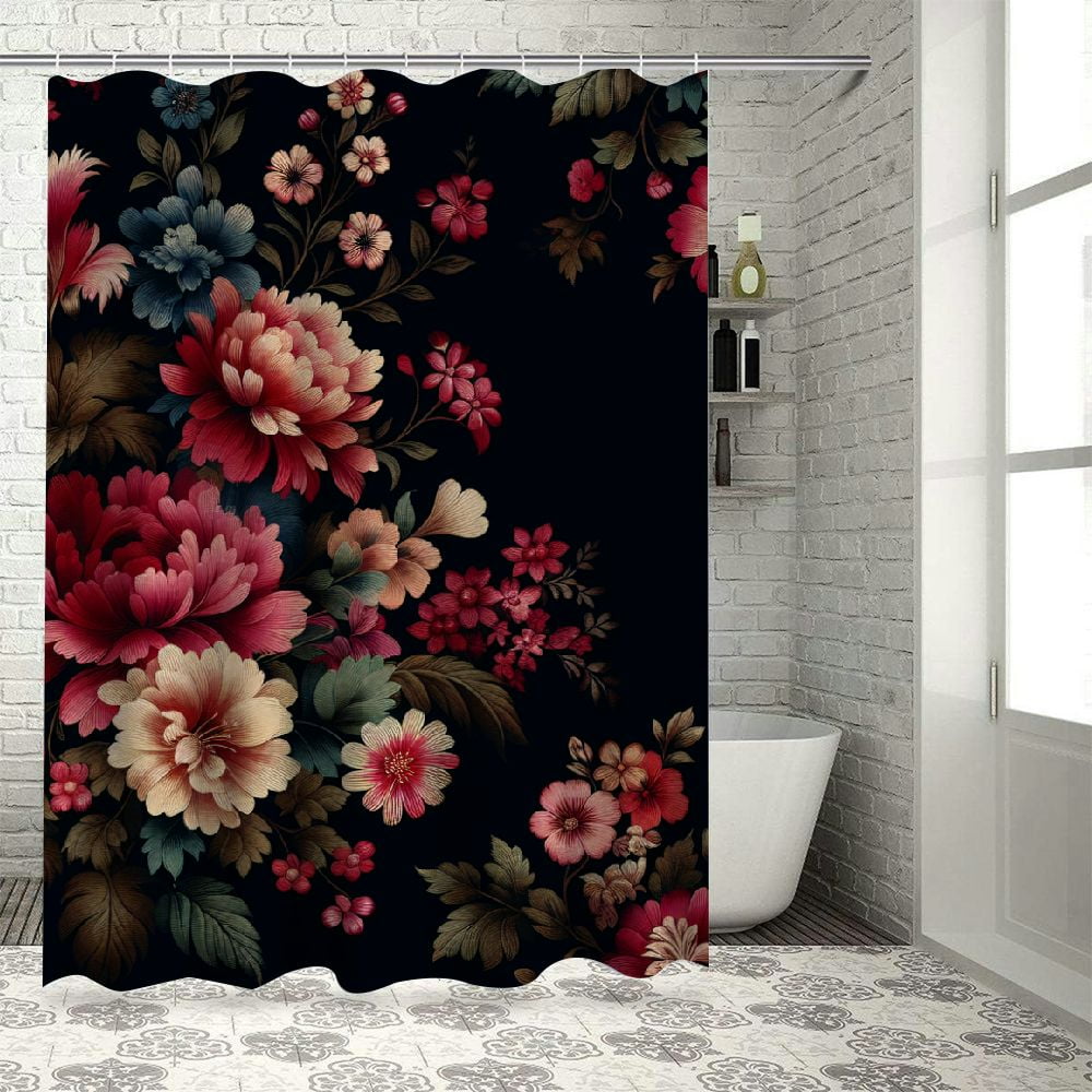 Lzatpd Black Floral Shower Curtain Retro Flower Vintage Leaves Plant