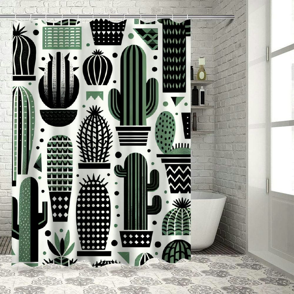 Lzatpd Cactus Shower Curtain Cartoon Style Inspired Drawing Of