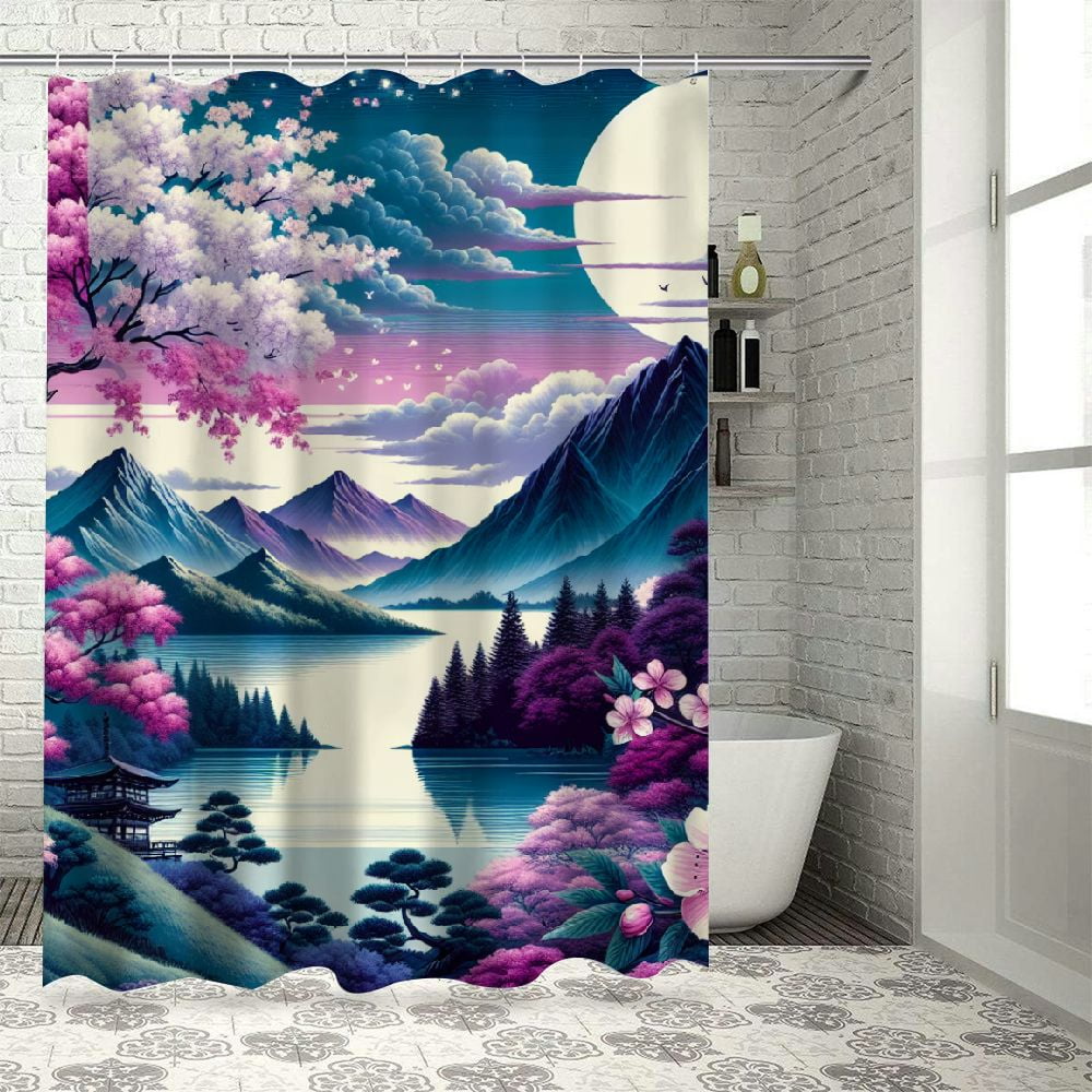 Lzatpd Cherry Blossom Shower Curtain Fantasy Japanese Pink Cherry