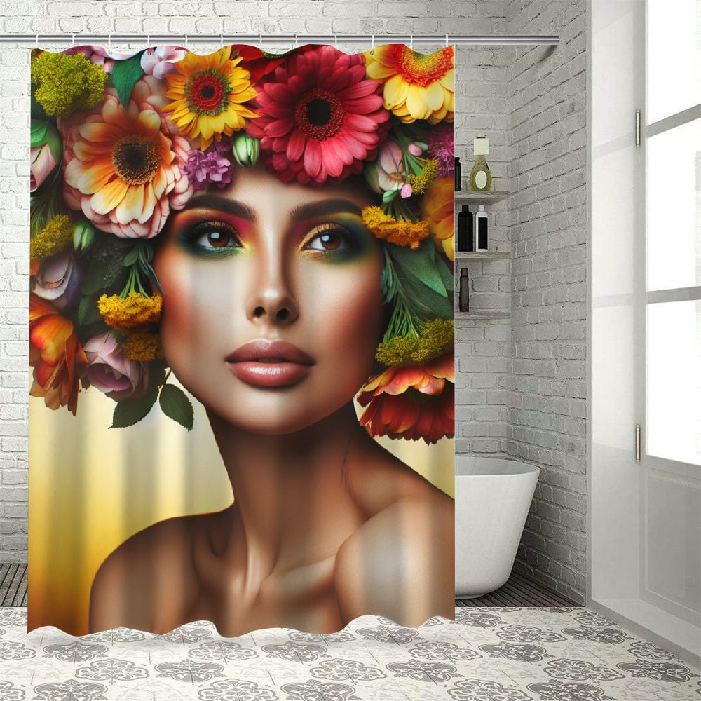 Lzatpd European Woman Facial Art Shower Curtain Womens Body Colourful