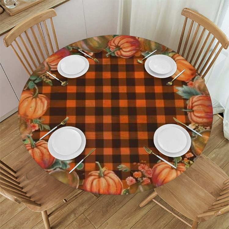Lzatpd Fall Pumpkin Round Tablecloth Autumn Maple Leaves Circle Table