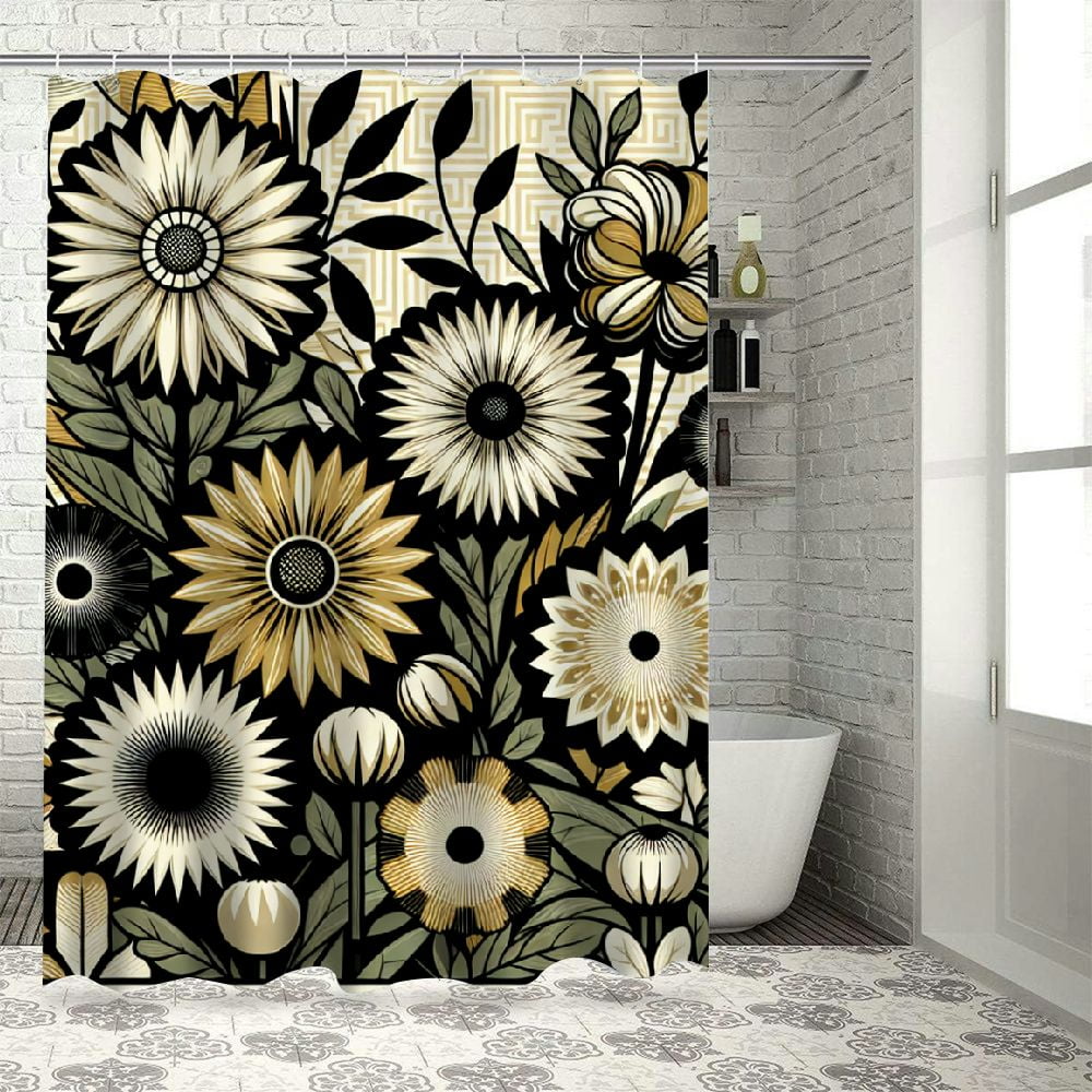 Lzatpd Floral Shower Curtain Flowers Clouds Zigzags With Boho