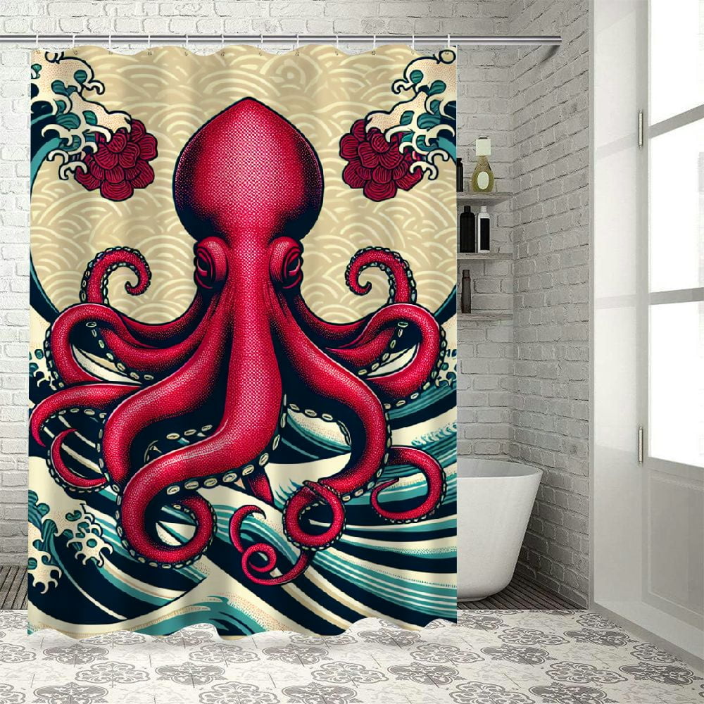 Lzatpd Japanese Shower Curtain Vintage Pink Cherry Blossom Great Ocean