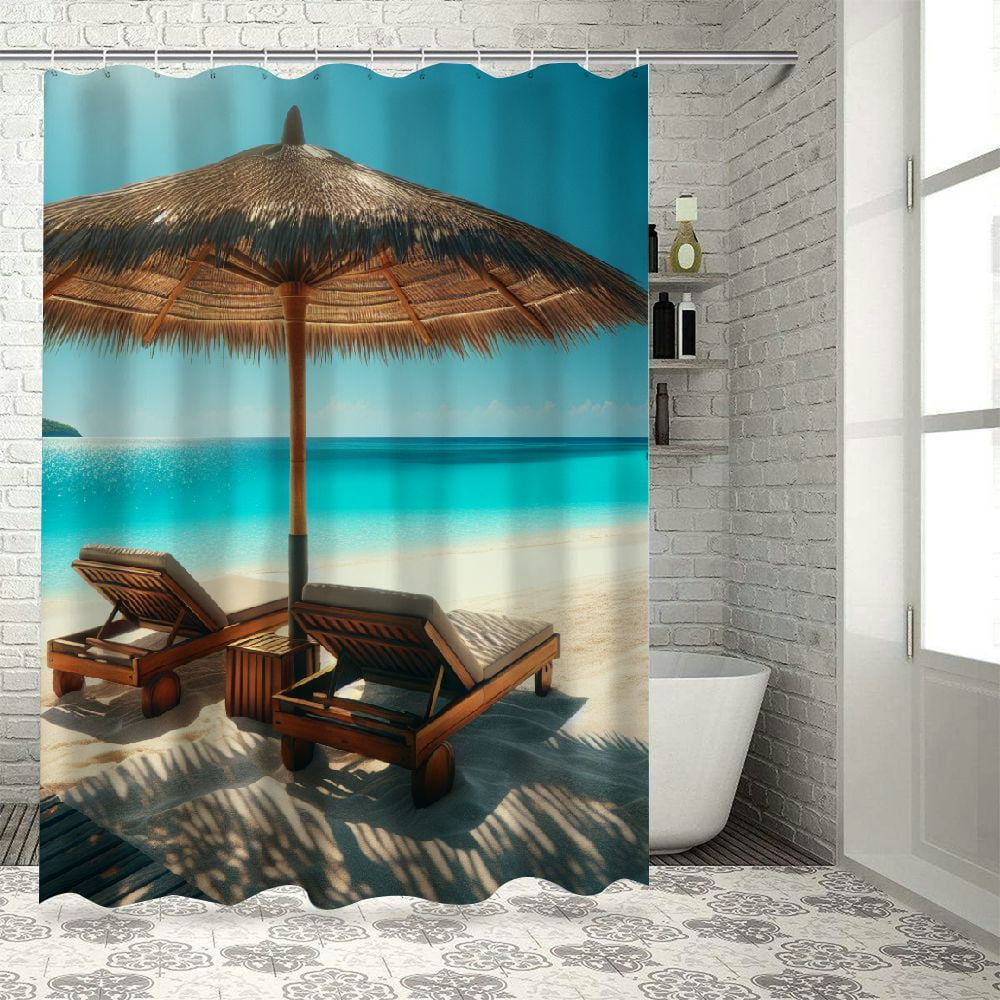 Lzatpd Landscape Shower Curtain Themed Beach Ocean Print Cloth Fabric
