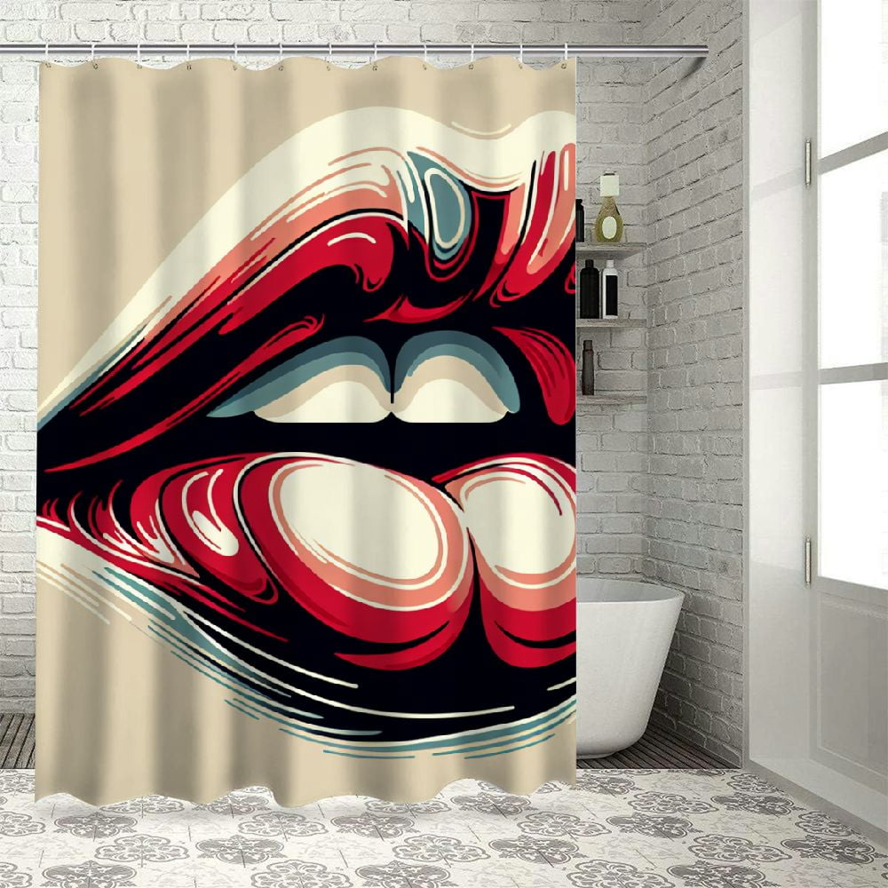 Lzatpd Lips Shower Curtain Detailed Woman Biting Design With Pinkish