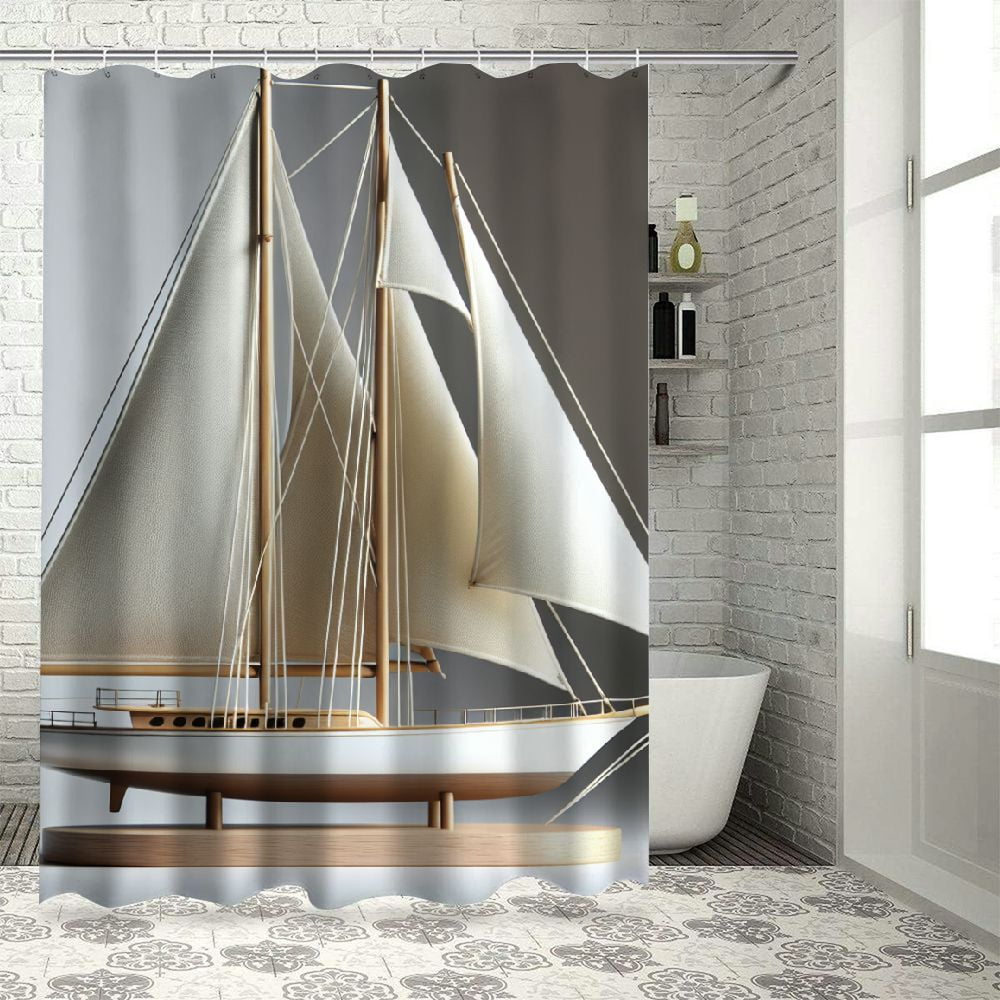 Lzatpd Nautical Shower Curtain Let Your Dreams Sail Words With Boat In