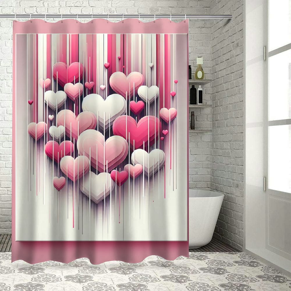 Lzatpd Pink Shower Curtain Futurist Love Concept Grunge Design Hearts
