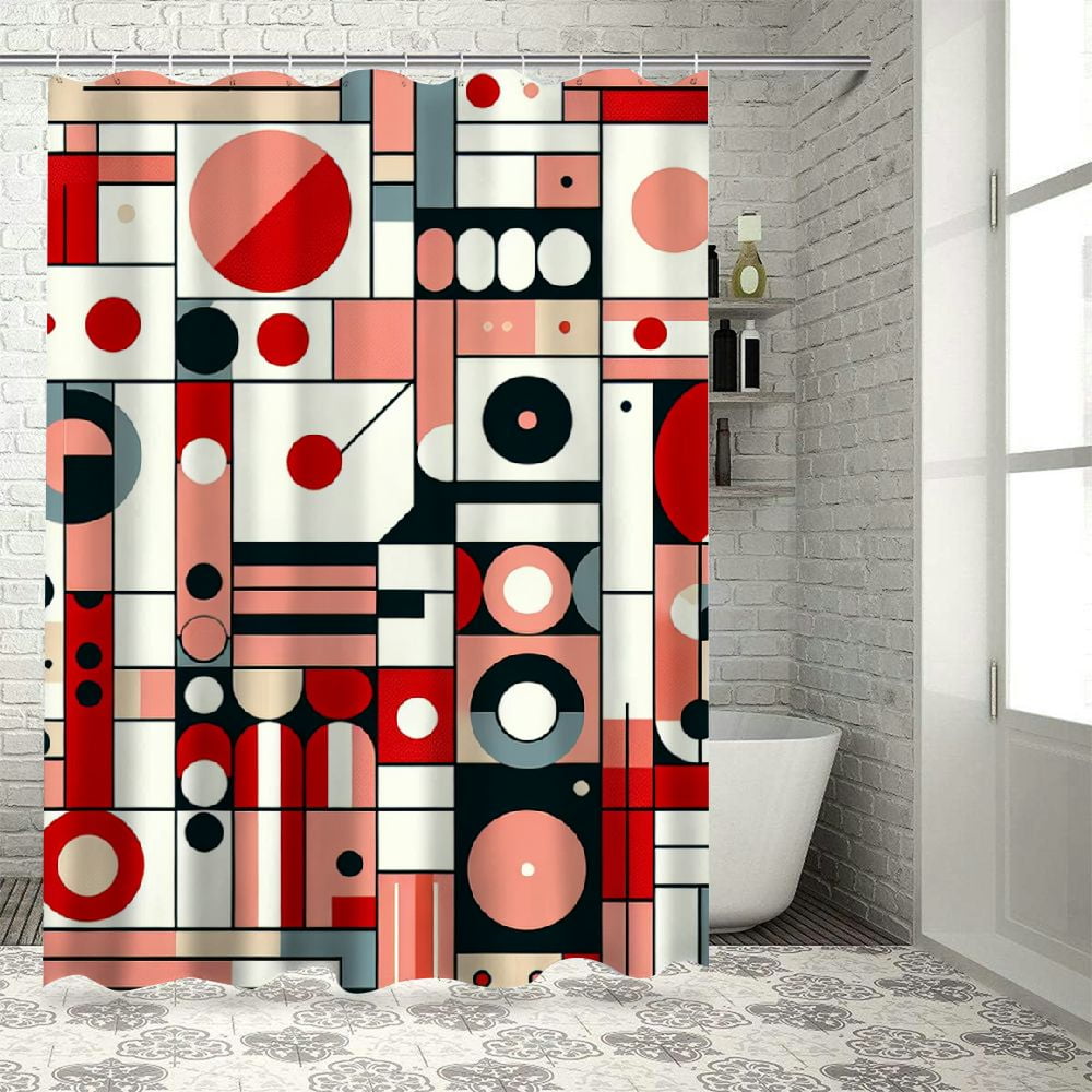 Lzatpd Pink Shower Curtain Mid Century Modern Themed Geometric Huddle