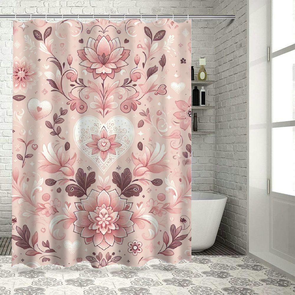 Lzatpd Pink Shower Curtain, Vintage Themed Muted Blush Tones Floral with Leaves and Lines, Cloth ...
