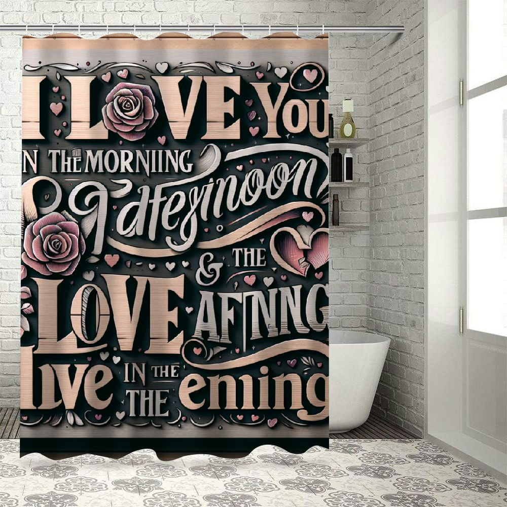 Lzatpd Rustic Wooden Shower Curtain Valentines Day Inspirational Quote
