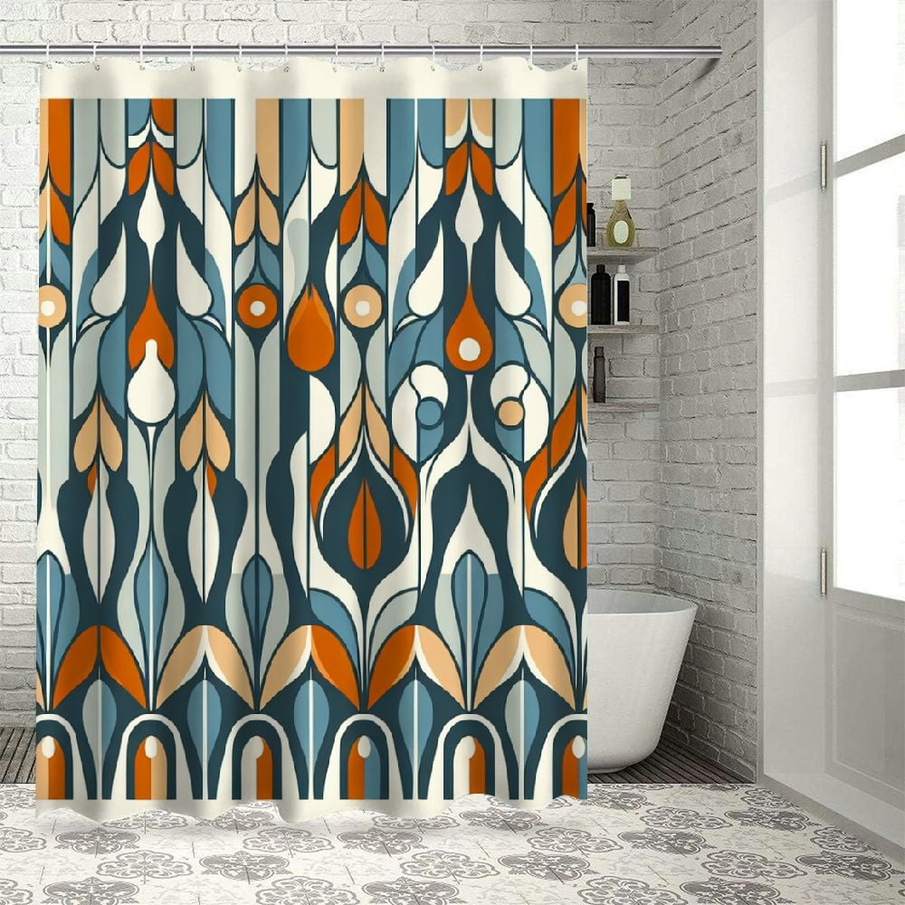 Lzatpd Shower Curtain Mid Century Modern Retro With Drop Shapes In