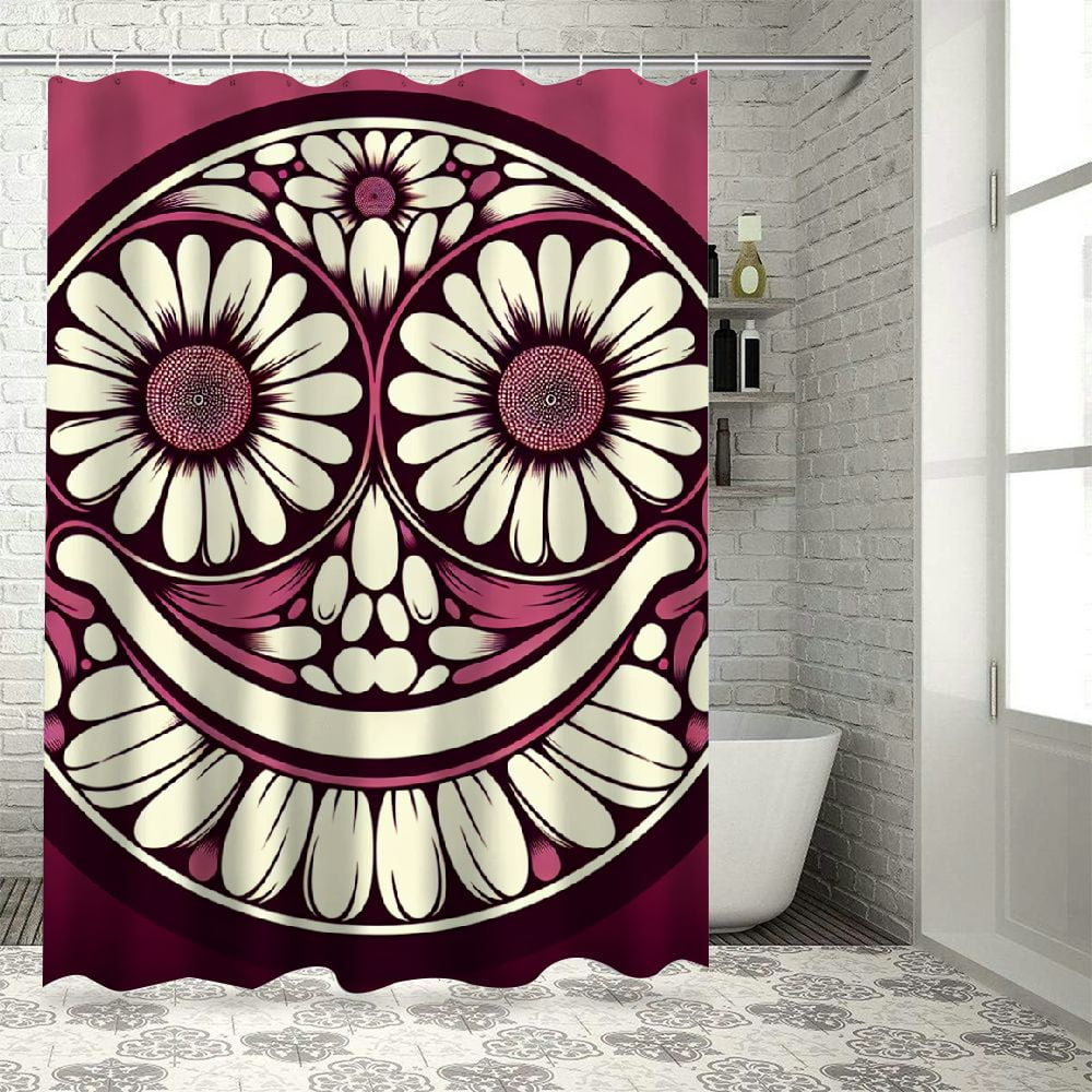 Lzatpd Shower Curtain Spring Feels Funny Smiling Face With Floral Eyes