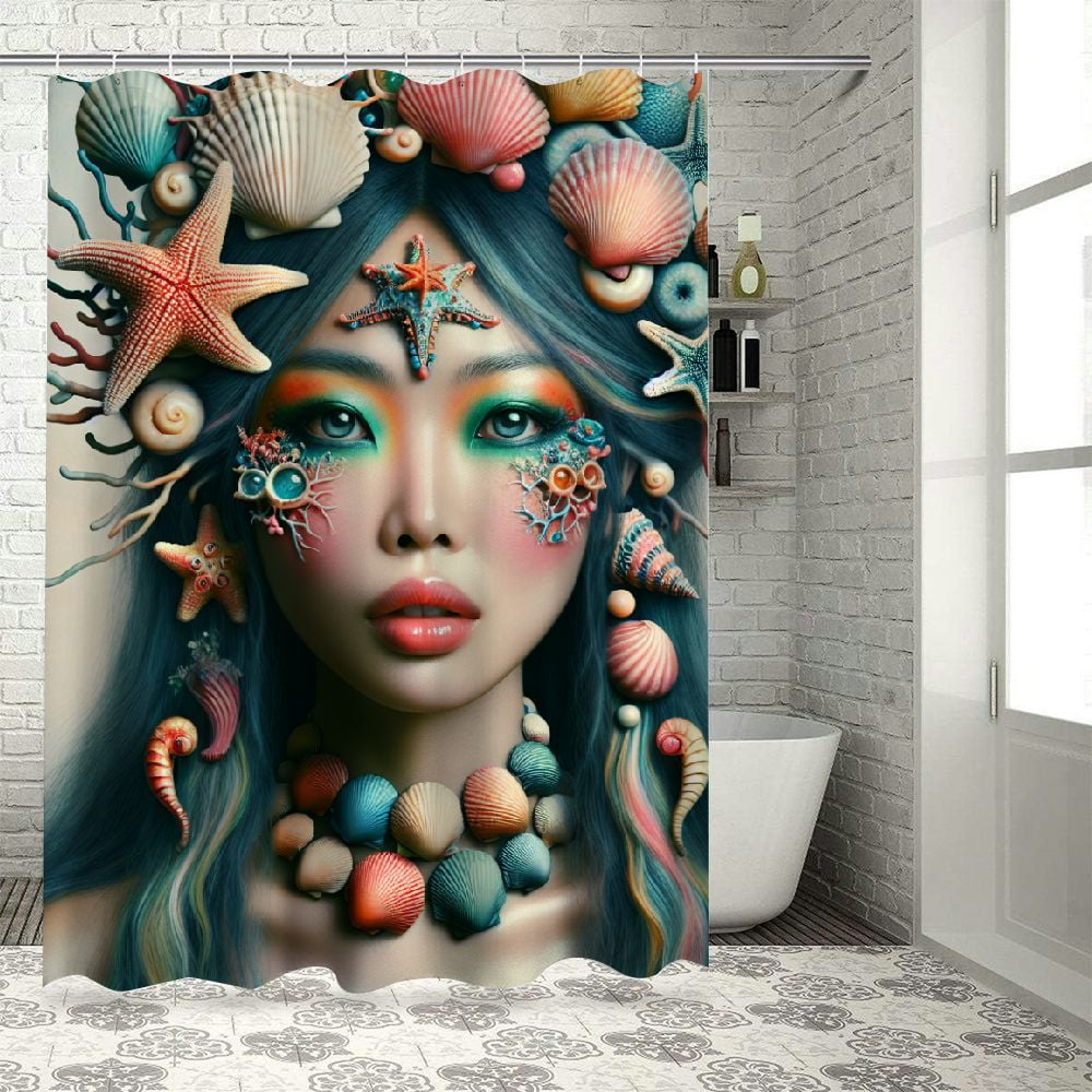 Lzatpd Shower Curtain Underwater Themed Make Up Hairstyle Star