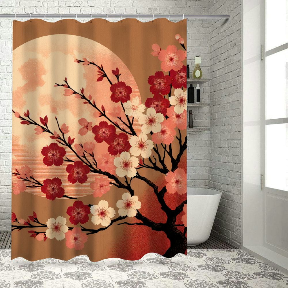 Lzatpd Spring Shower Curtain Cherry Blossom Sakura Tree Branches On