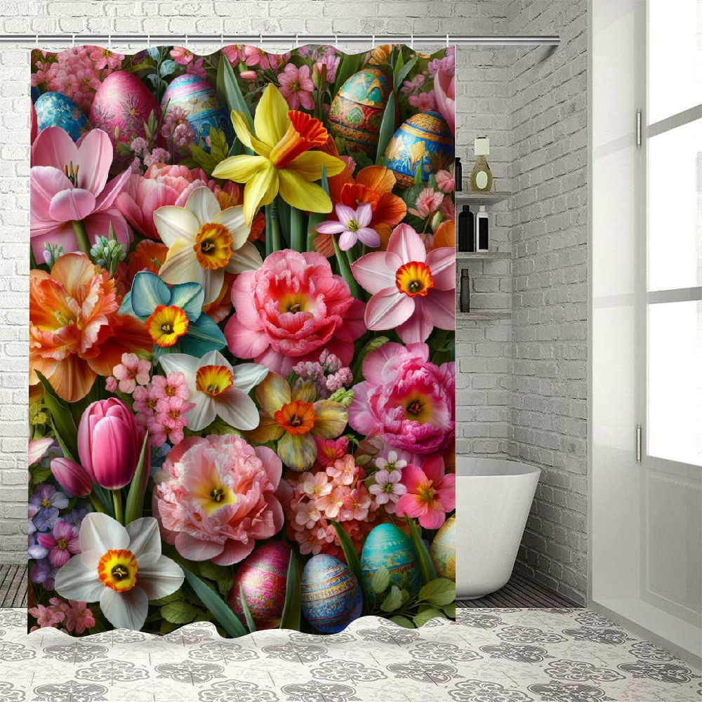 Lzatpd Spring Shower Curtain Dreamy View Of Easter Eggs Huddles With