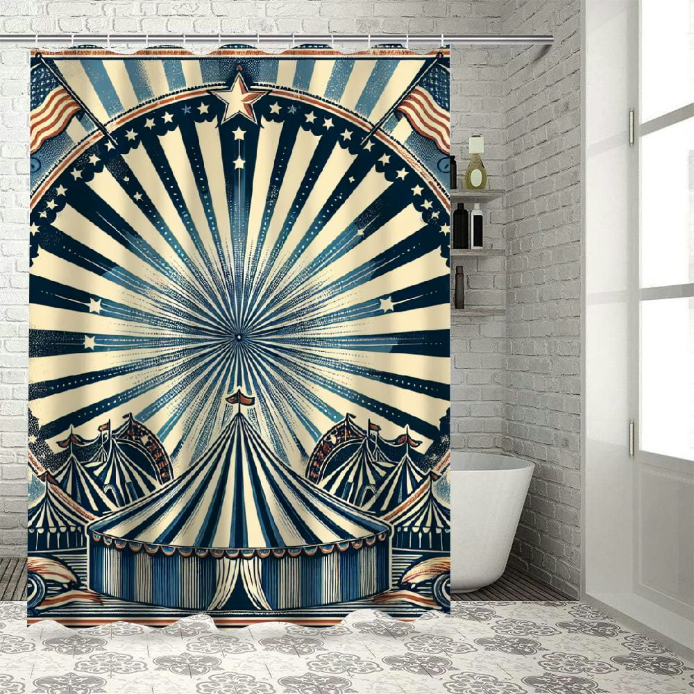 Lzatpd Vintage Shower Curtain Theme Retro Tent Ribbon Poster Like