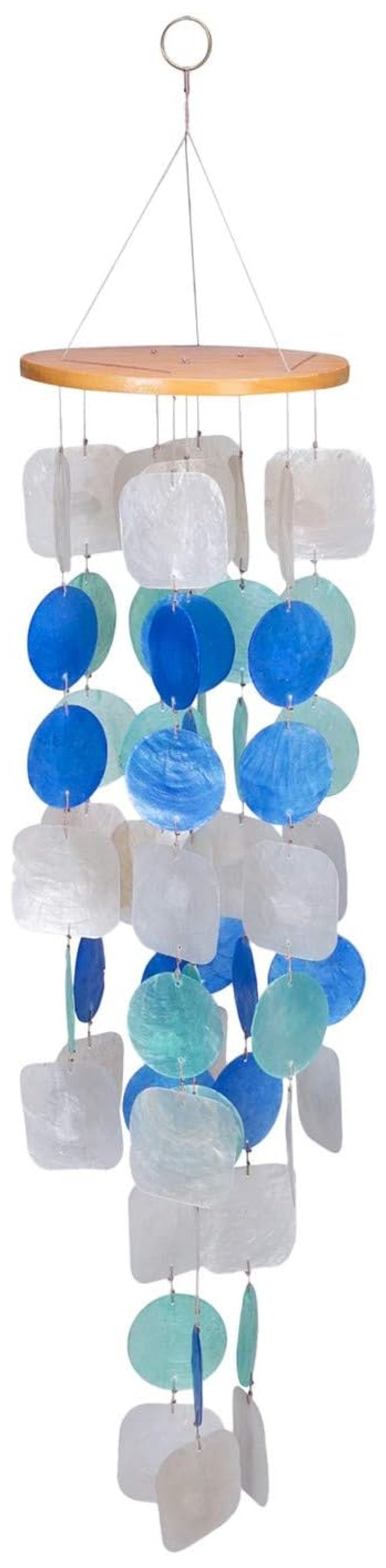 LzerLyh Capiz Sea Shell Decorative Blue And White Wind Chime Tropical ...