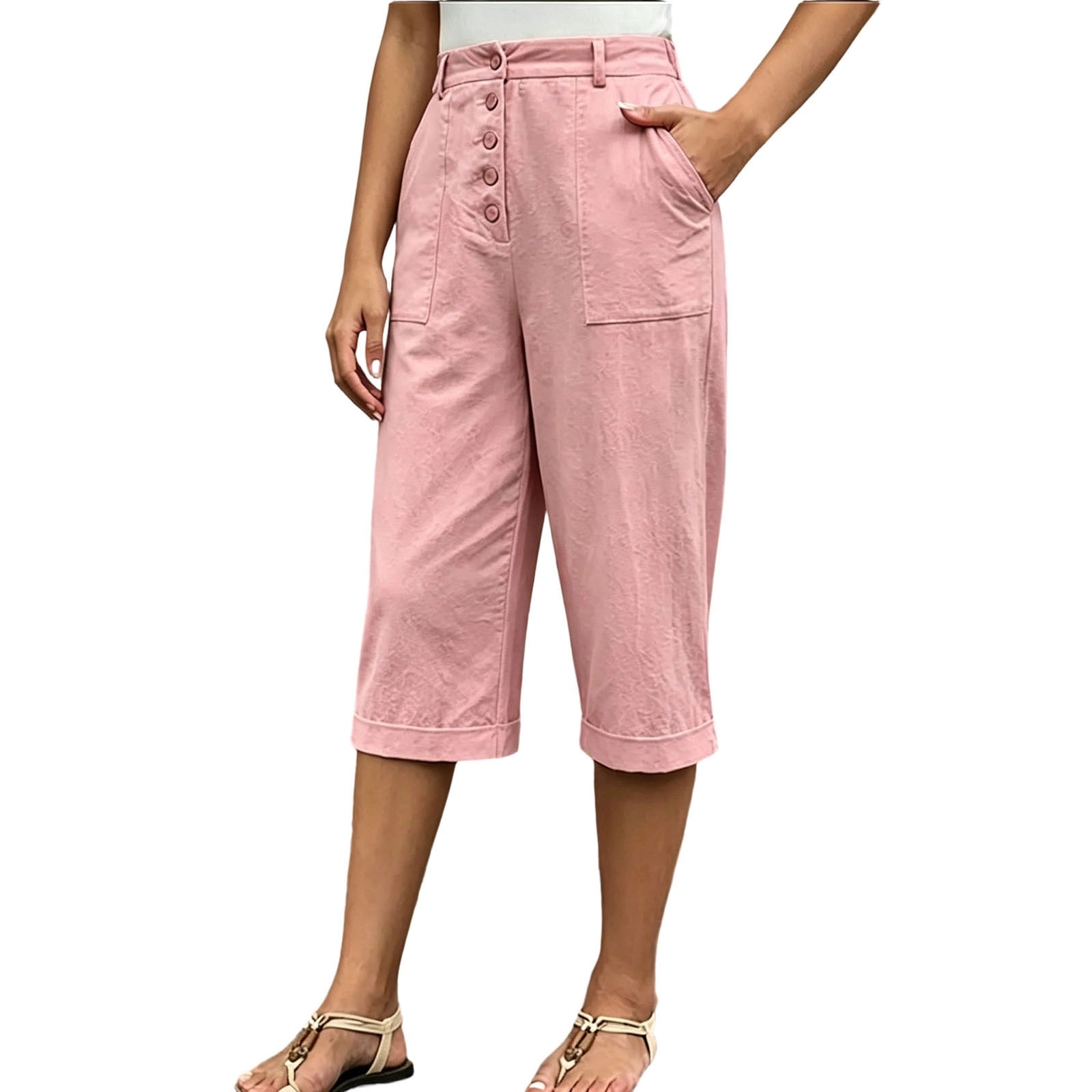 Lzobxe Capri Pants for Women Summer Casual Solid Color Quarter ...