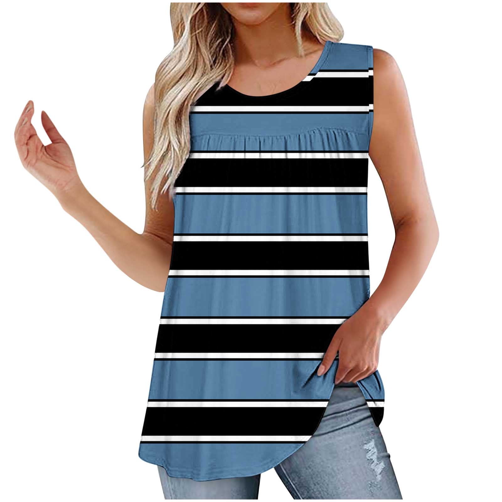 Lzobxe Womens Tank Tops Summer Non Positioned Printed Round Neck ...