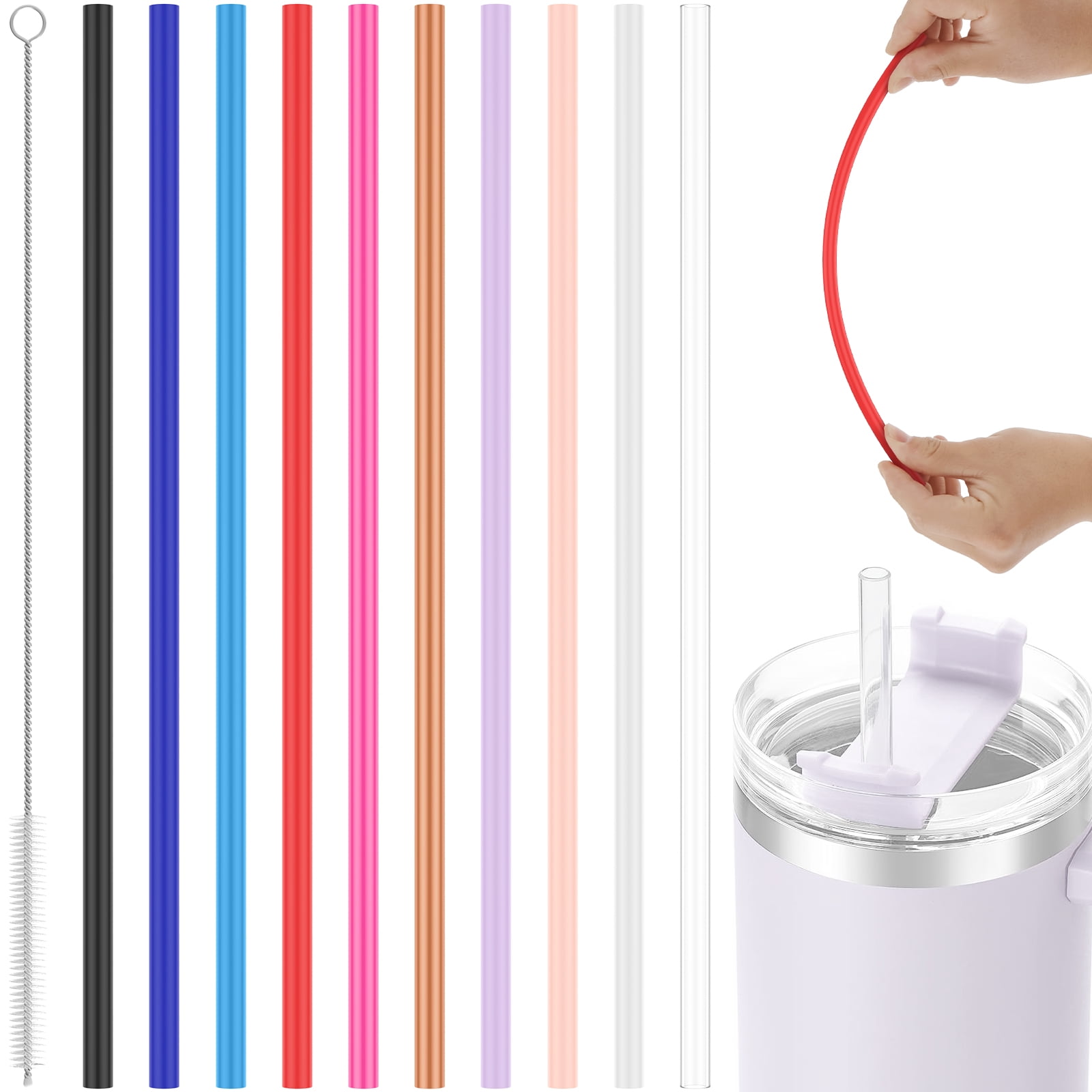 Lzvxtym 10 Pack Reusable Straws with Clearing Brush 12in Long ...