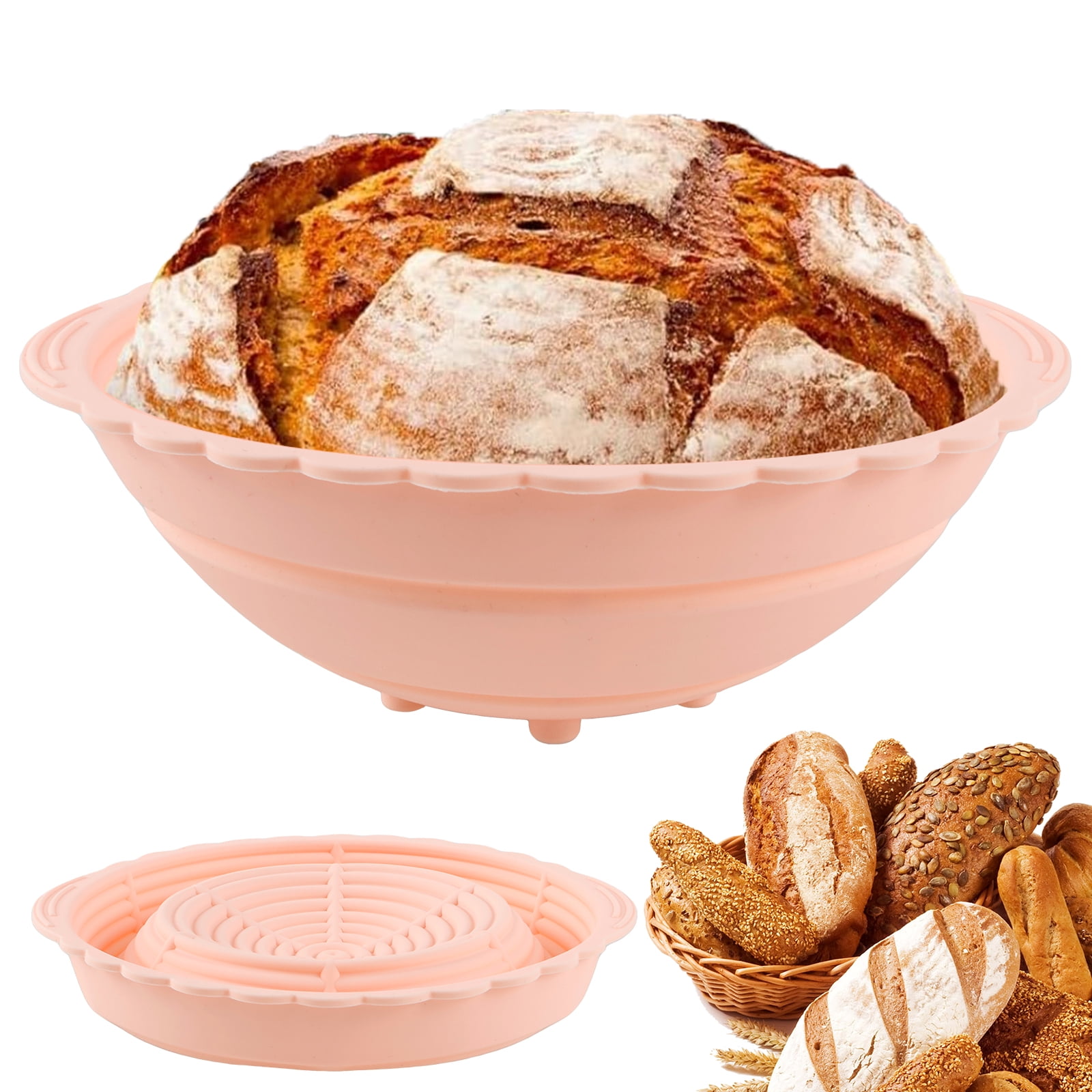 Lzvxtym 2 Pack Silicone Bread Proofing Basket, 10 Inch Foldable ...