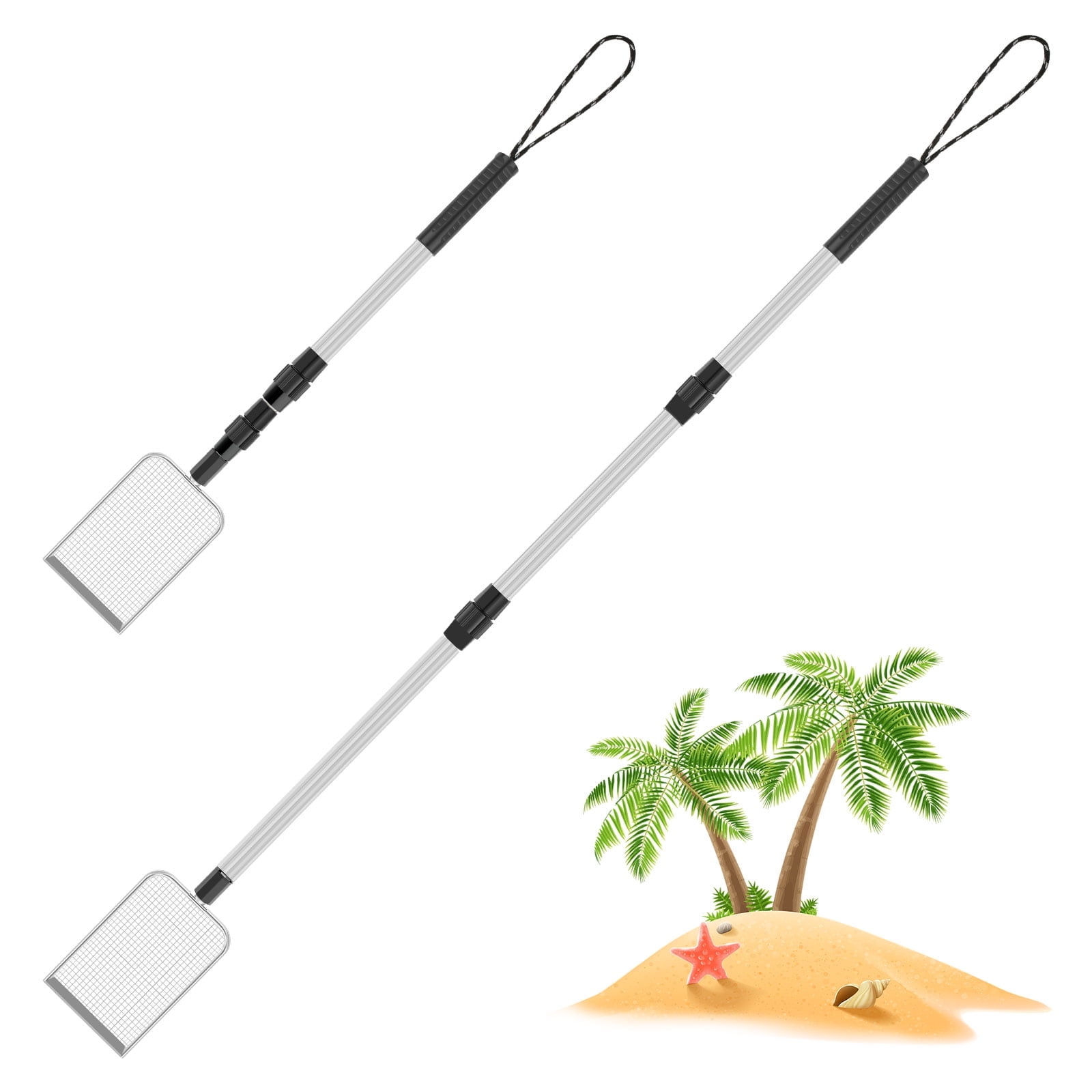 Keyohome 2Pcs Beach Sand Sifter with Extendable Handle Stainless Steel ...