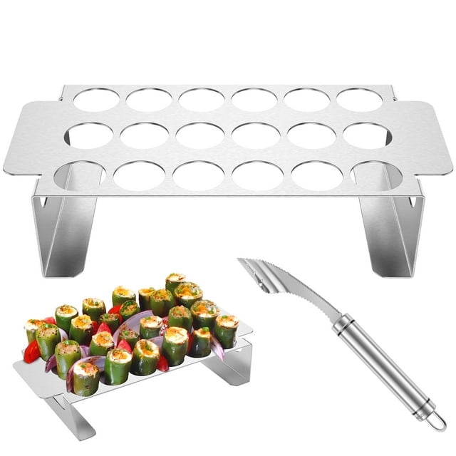 Lzvxtym 2Pcs Jalapeno Grill Rack with Pepper Corer Tool 18 Holes Pepper ...