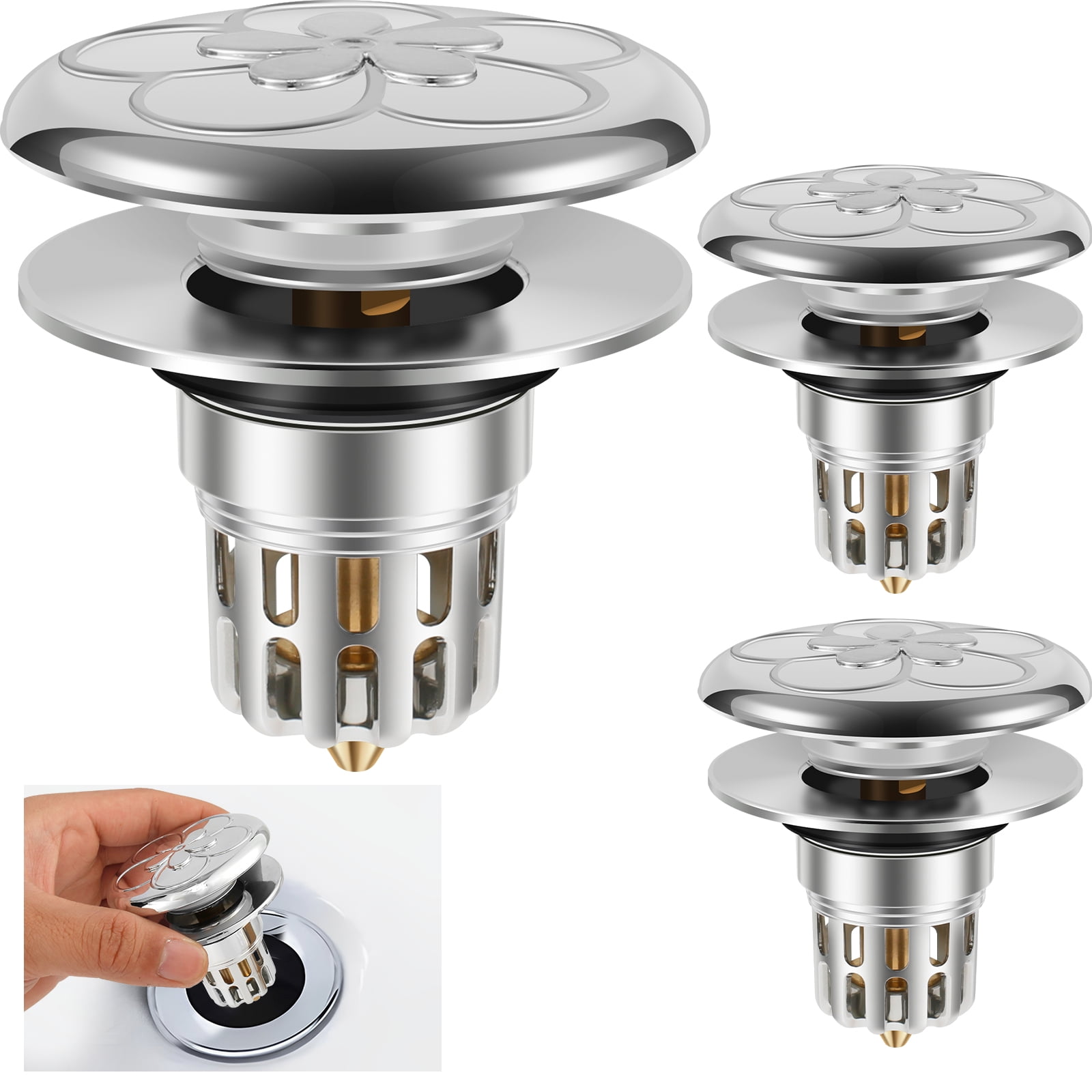 Lzvxtym 3Pcs Universal Bathroom Sink Stopper, Pop Up Sink Drain Stopper ...