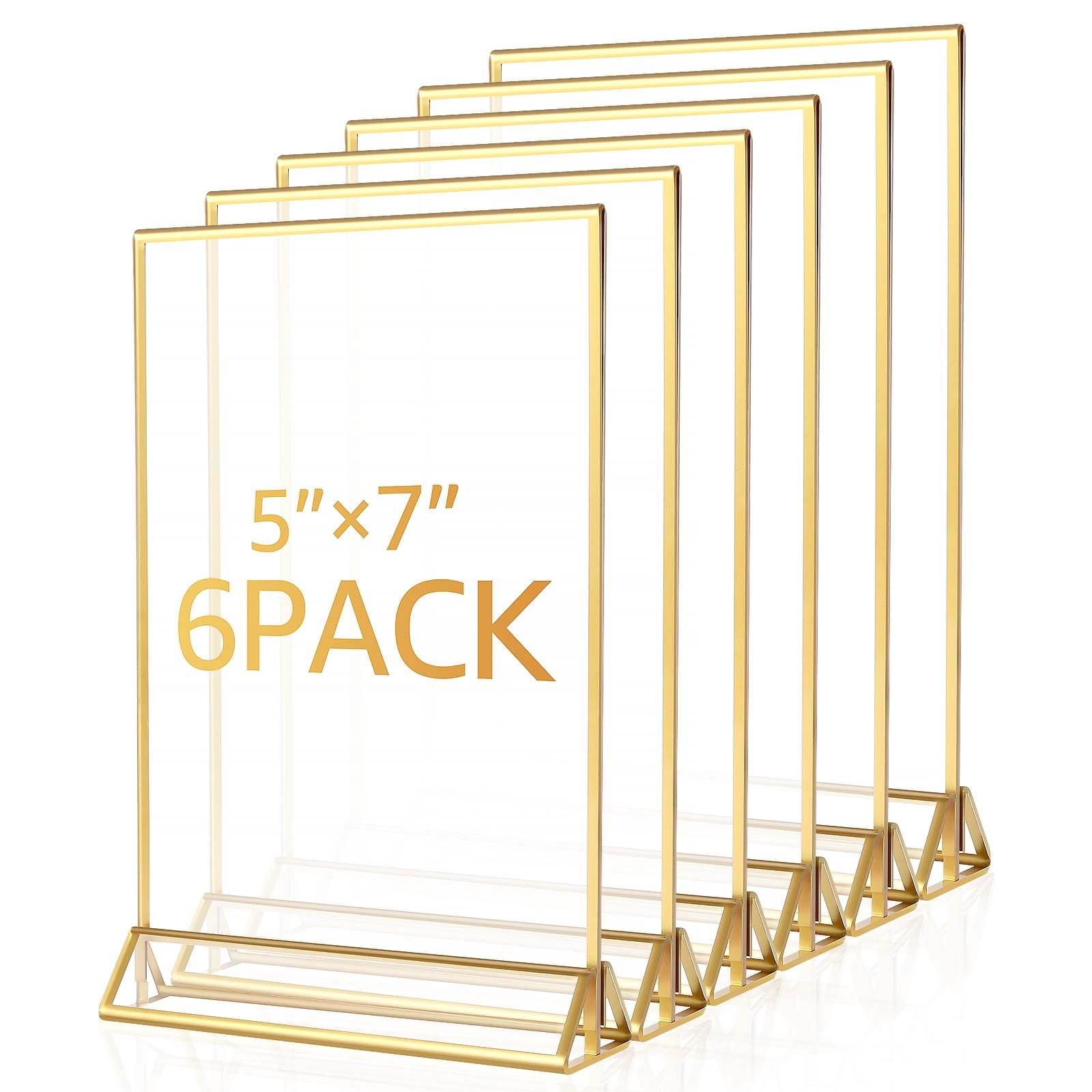Lzvxtym 6Pcs Acrylic Sign Holder Double-Side Display Stand Gold Border ...