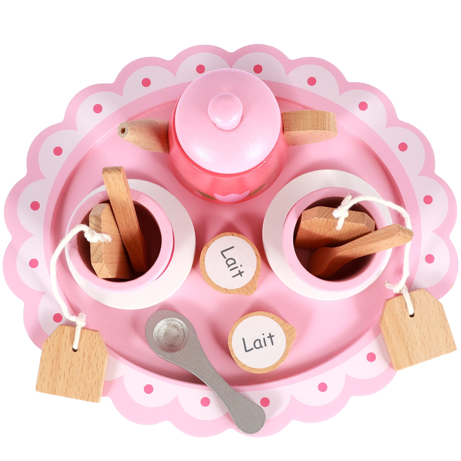 Lzvxtym 9/12Pcs Wooden Tea Set for Little Girls Afternoon Tea Pretend ...