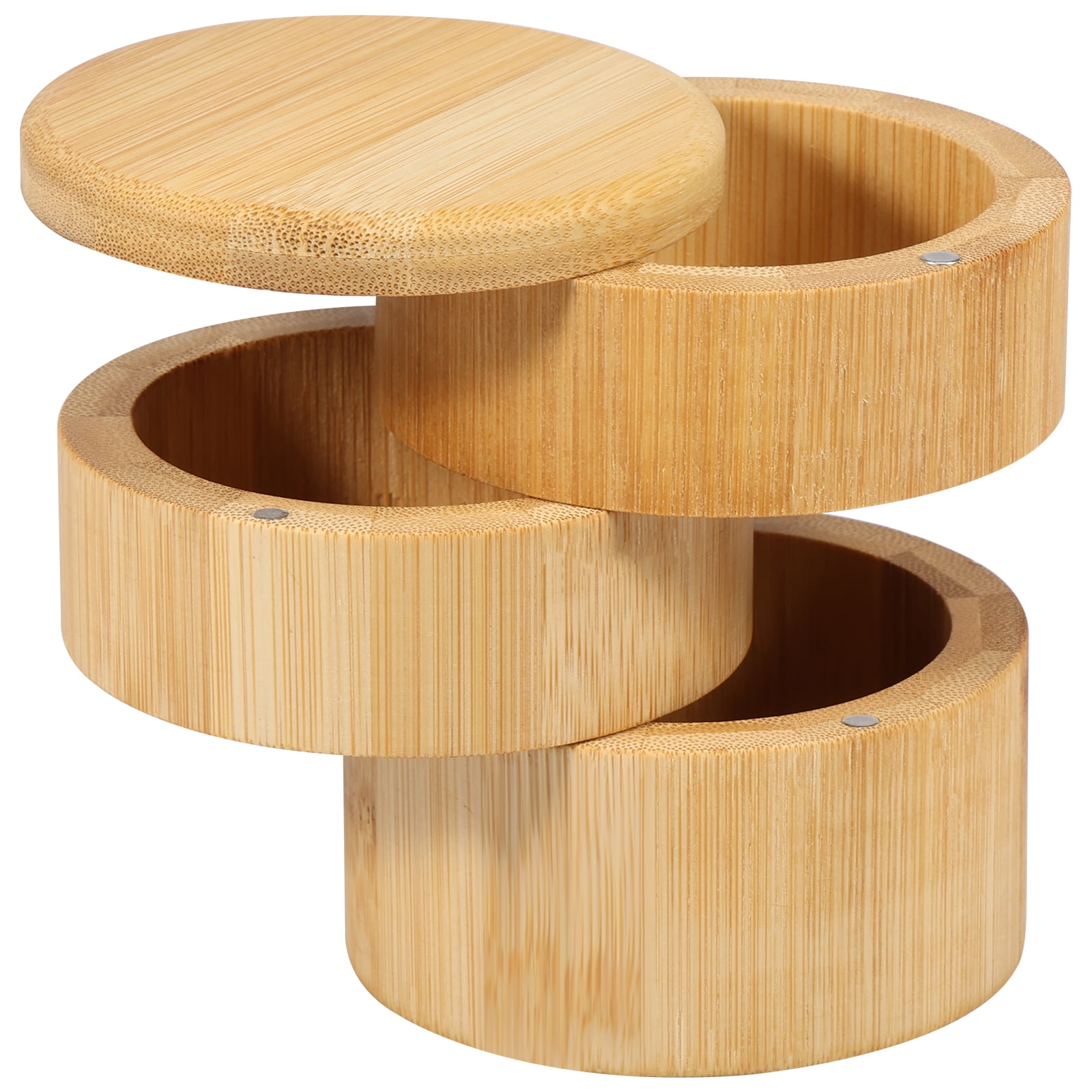Lzvxtym Bamboo Salt Cellar with Magnetic Cover 3 Layer Bamboo Salt Box ...