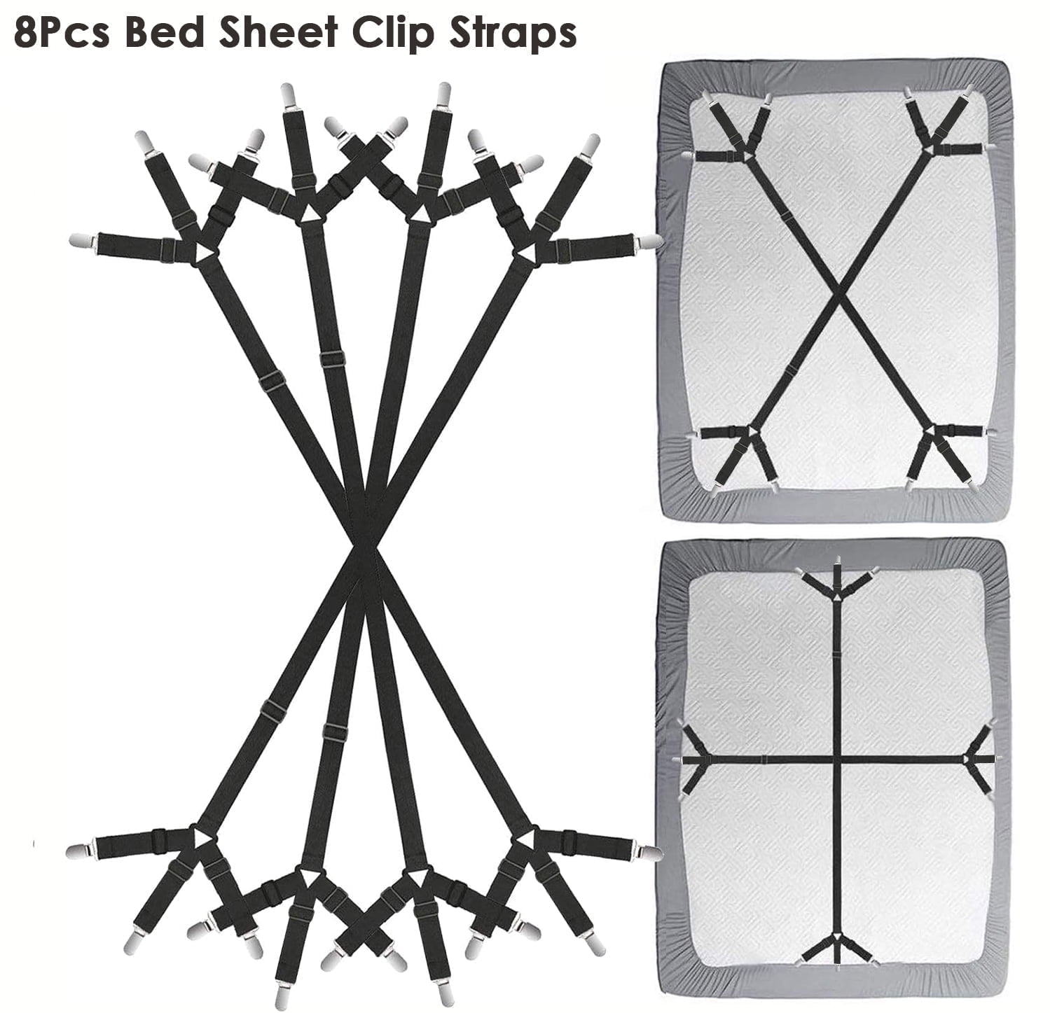 Lzvxtym Adjustable Bed Sheet Holder Straps, 12 Clips, Elastic, Firm ...