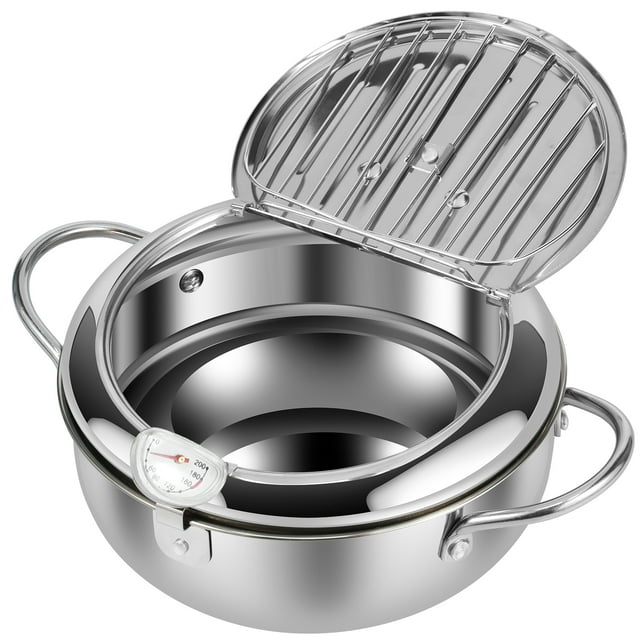Lzvxtym Deep Fryer Pot, 3.4L Stainless Steel Deep Frying Pot with with ...