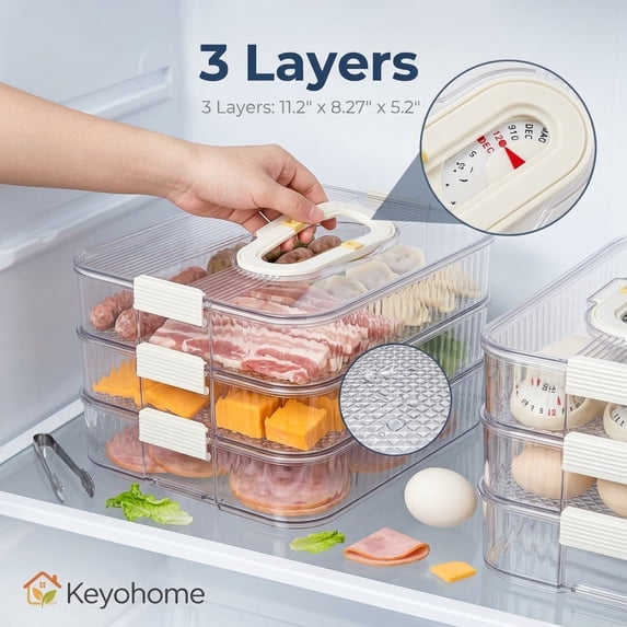Lzvxtym BPA Free 3 Layer Deli Meat and Bacon Storage Container, Freezer ...