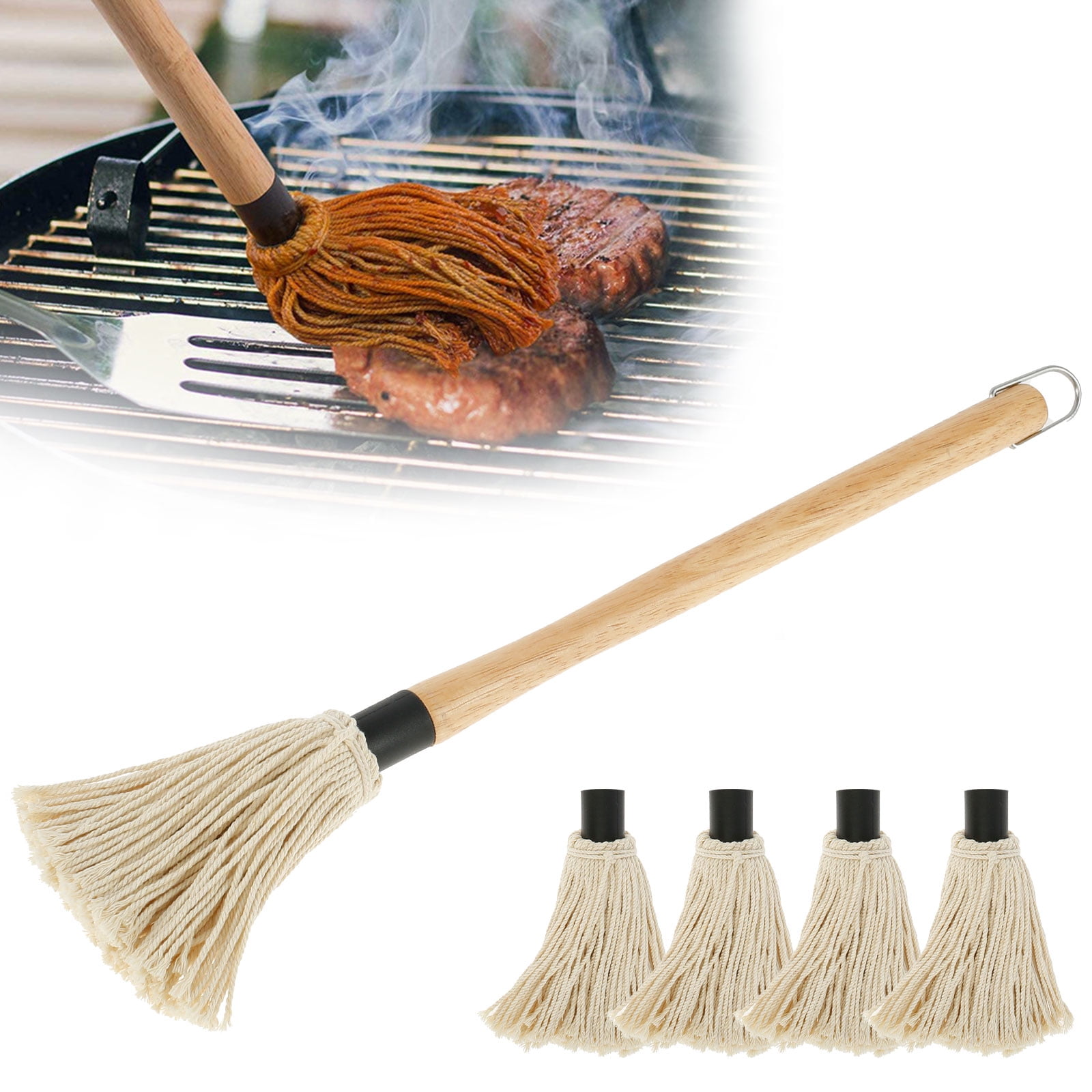 Lzvxtym Grill Basting Mop with 4 Replacement Heads Basting Brush for ...