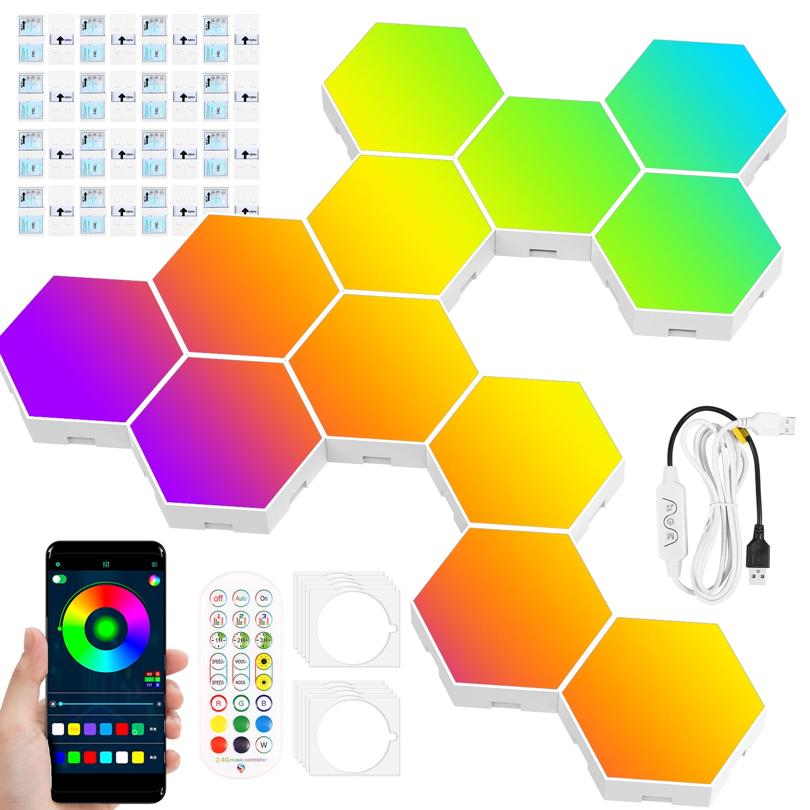 Lzvxtym Hexagon LED Lights DIY LED Light Hexagon Panels Music Sync ...