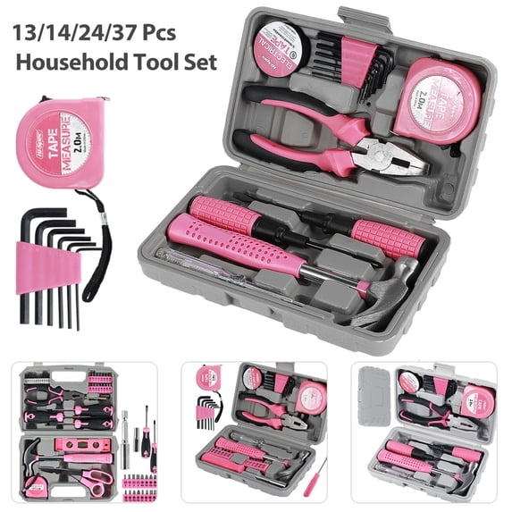 Lzvxtym Pink Household Hand Tool Set, Durable Steel Repair Kit with ...