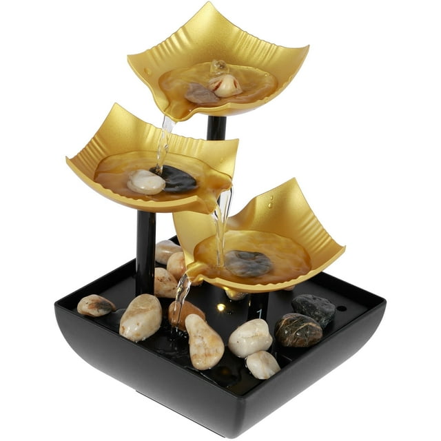 Lzvxtym Indoor Water Fountain, 3-Tier Tabletop Fountain, with LED Light ...