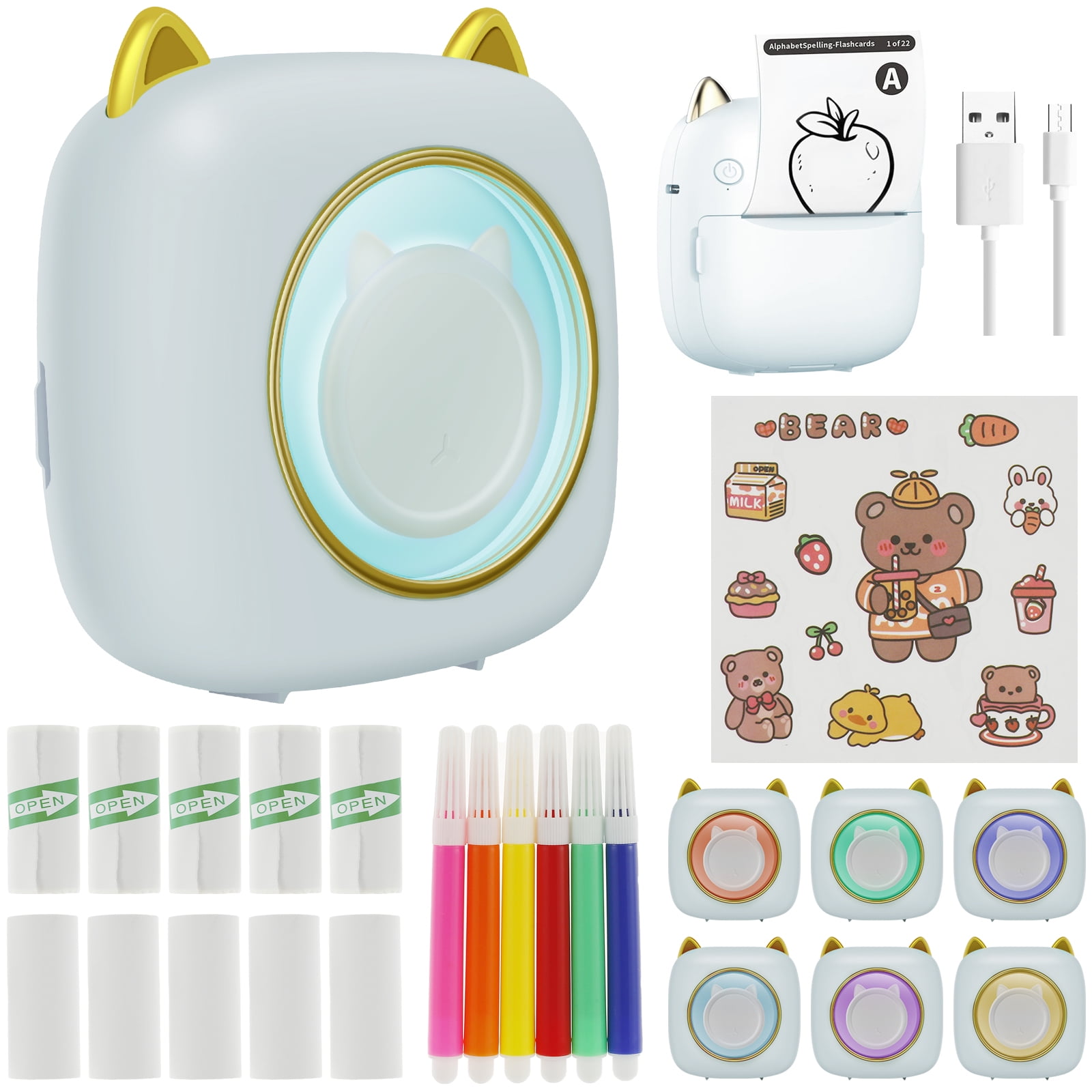 Lzvxtym Mini Printer with LED Light 1200mah Rechargeable Mini Thermal ...